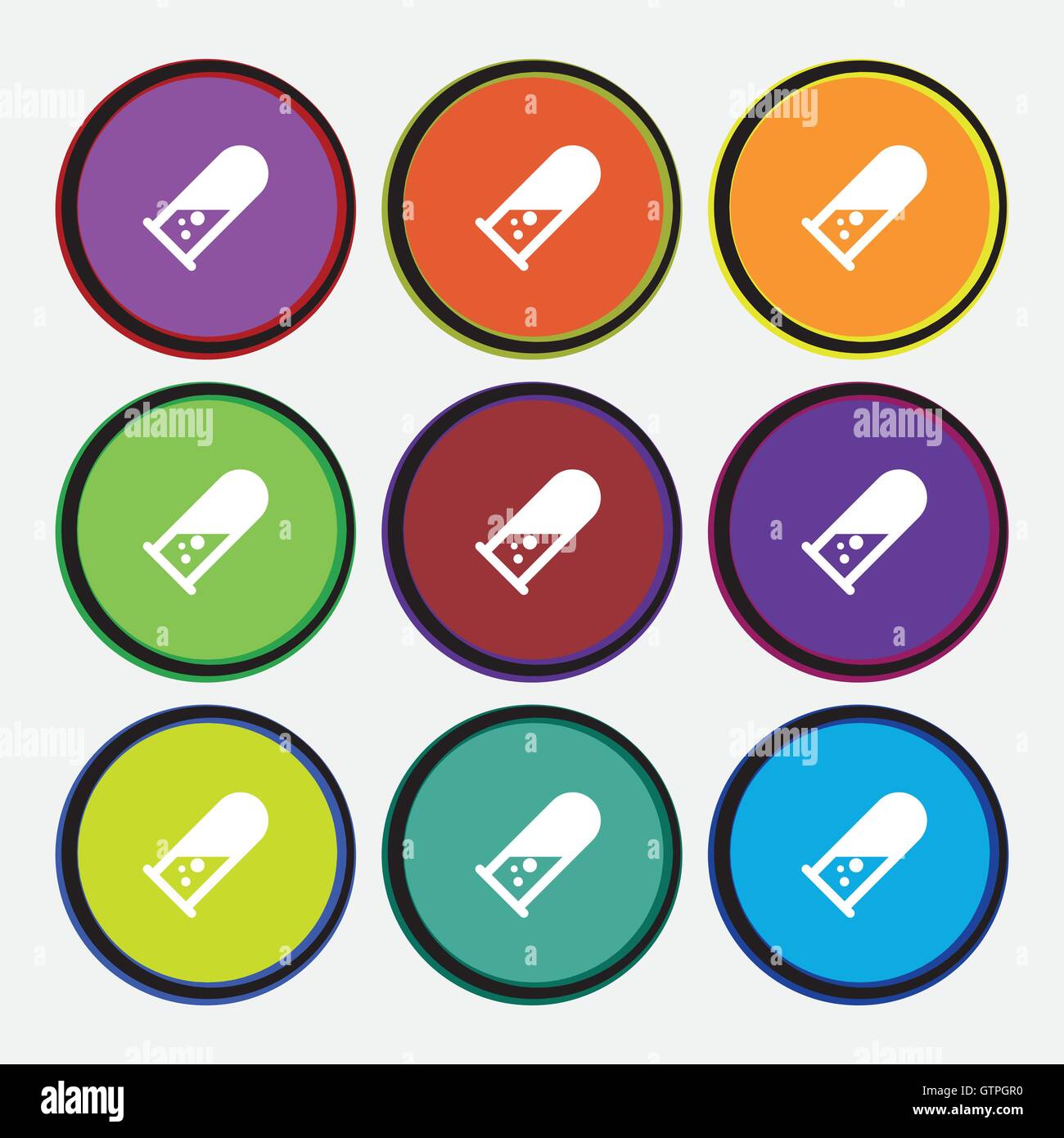 chemistry icon sign. Nine multi colored round buttons. Vector Stock ...