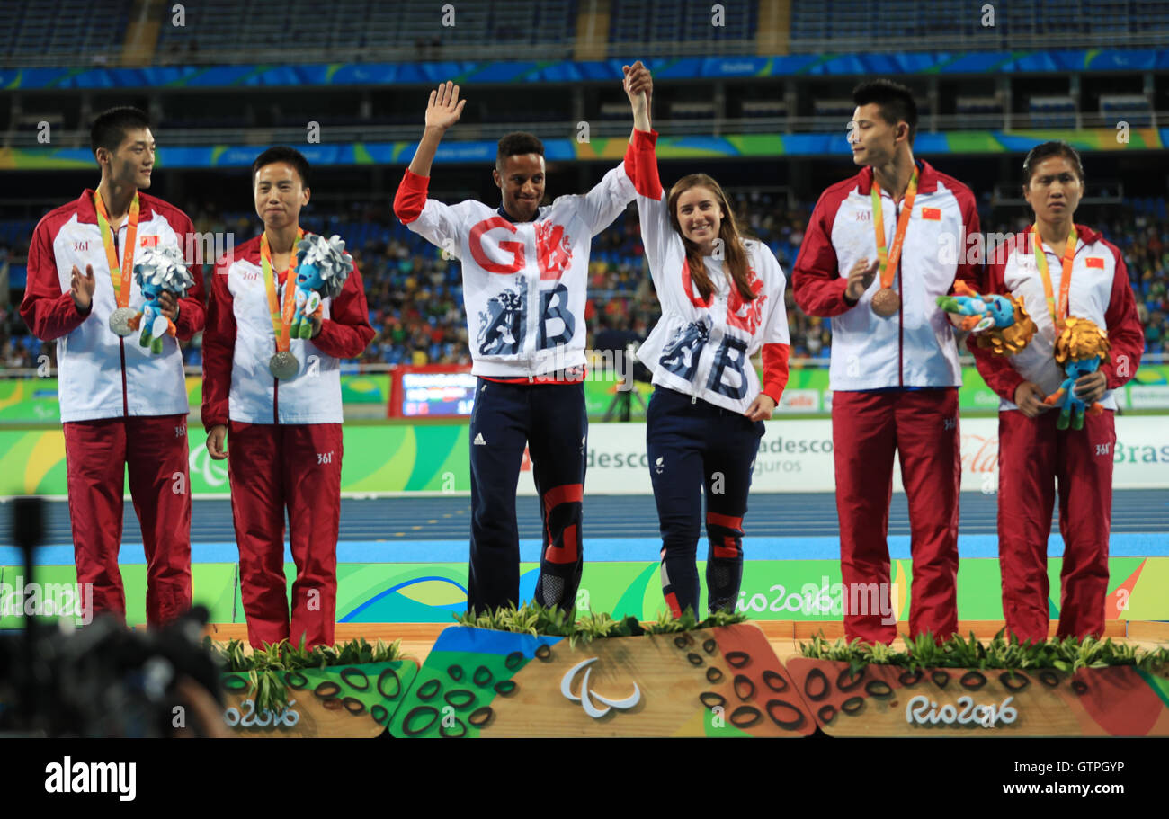 Great Britain's Libby Clegg and guide Chris Clarke celebrate on the ...