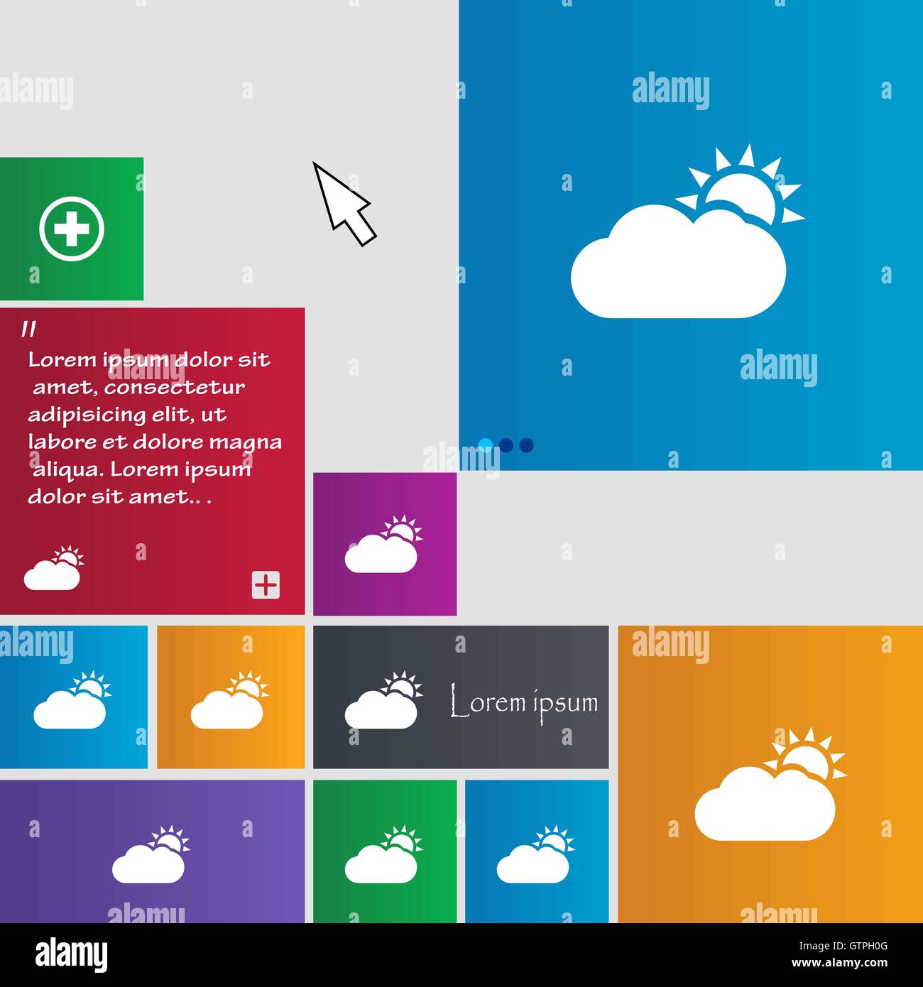 Partly Cloudy icon sign. buttons. Modern interface website buttons with cursor pointer. Vector ...