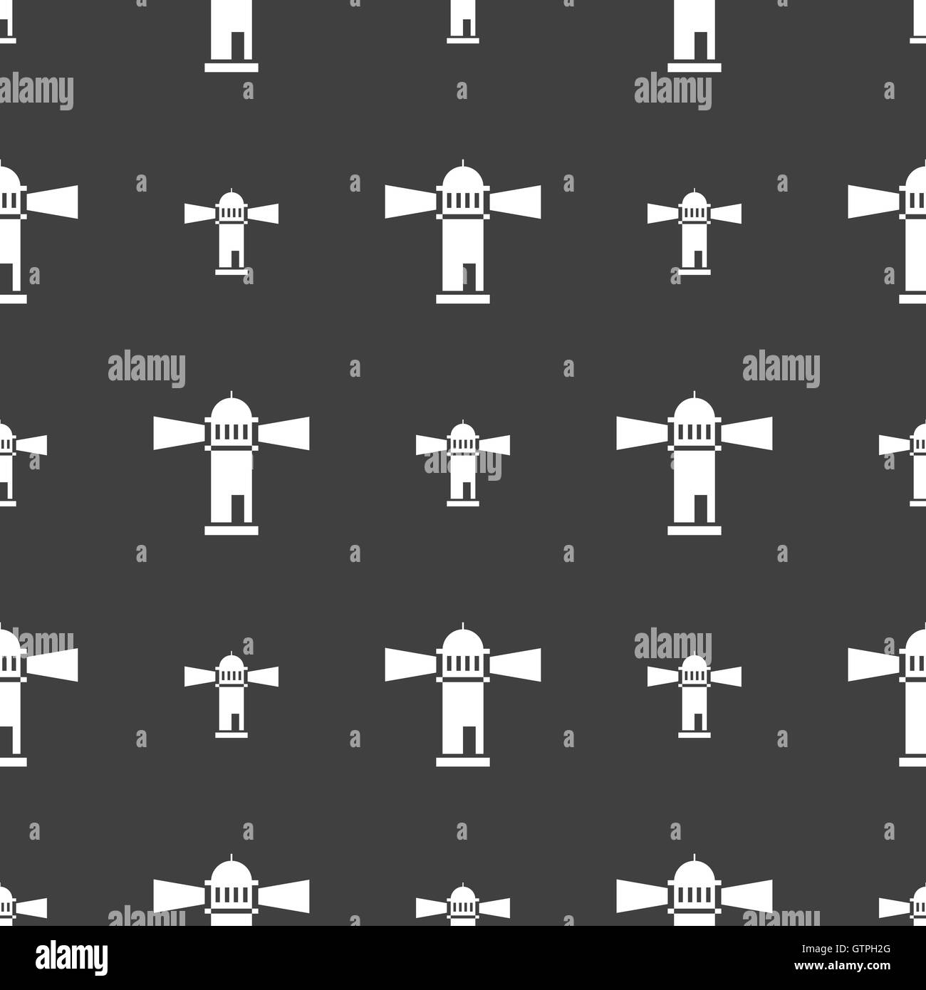 Lighthouse icon sign. Seamless pattern on a gray background. Vector ...