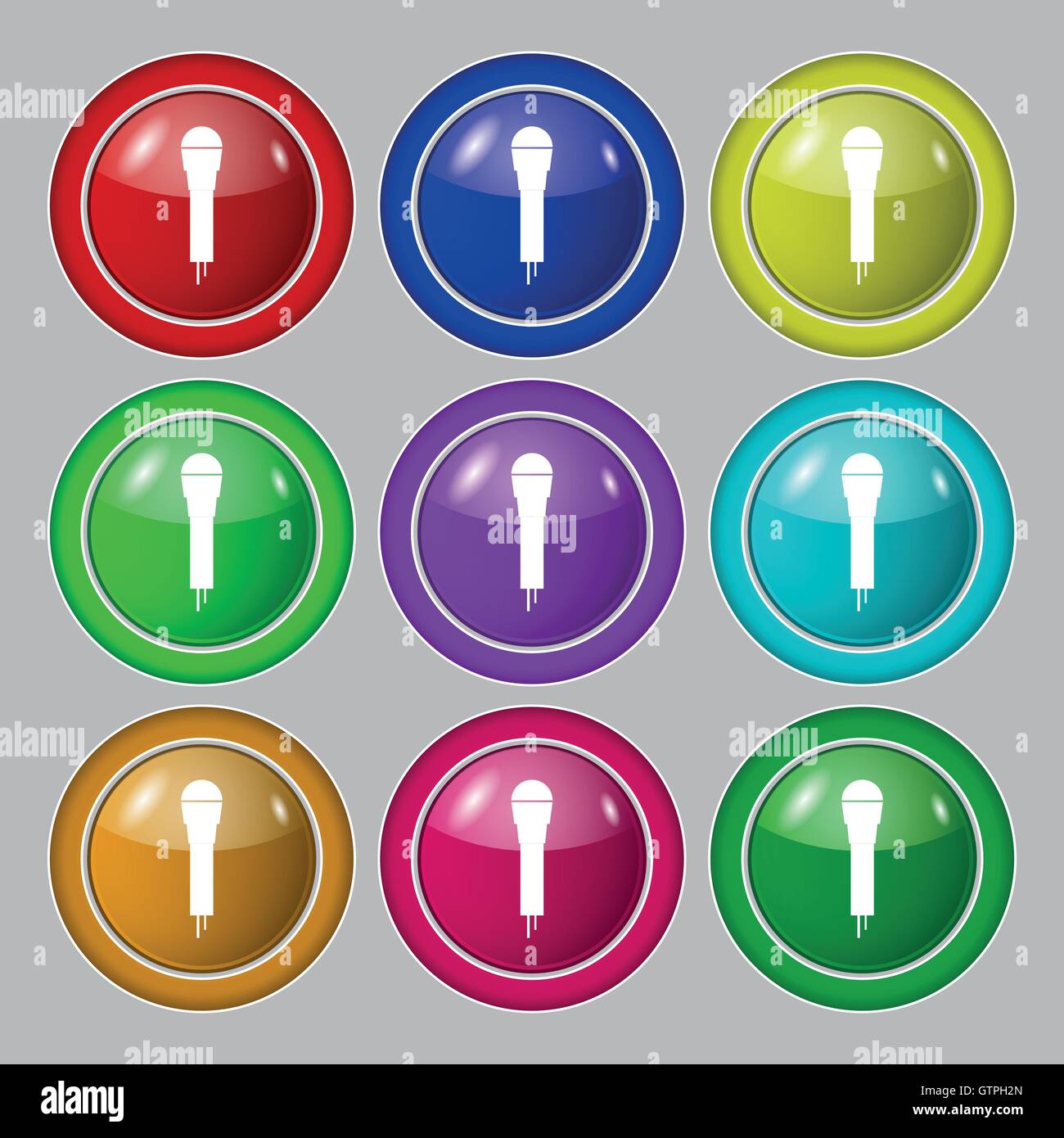 Microphone Icon sign. symbol on nine round colourful buttons. Vector ...