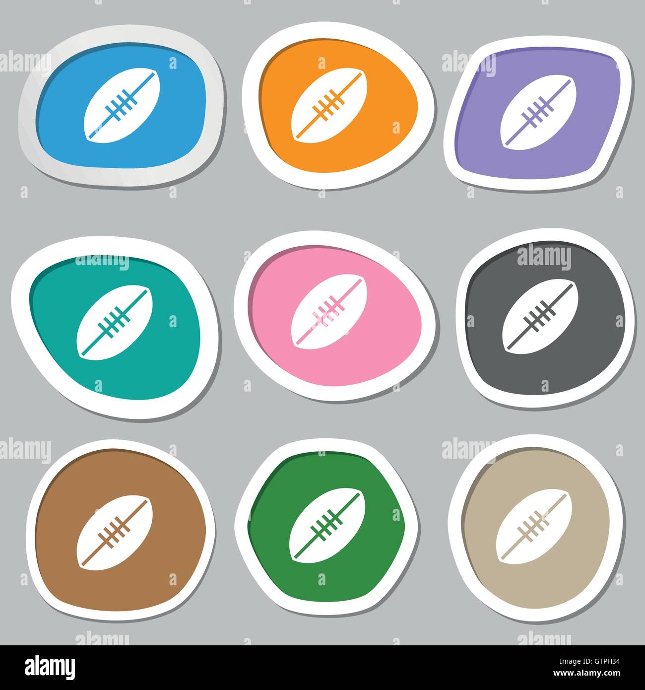 American Football icon symbols. Multicolored paper stickers. Vector ...