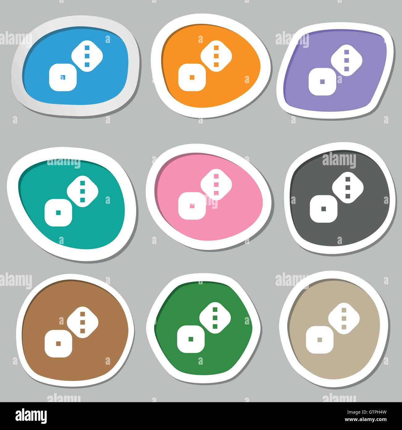 Dice Cubes icon symbols. Multicolored paper stickers. Vector Stock ...