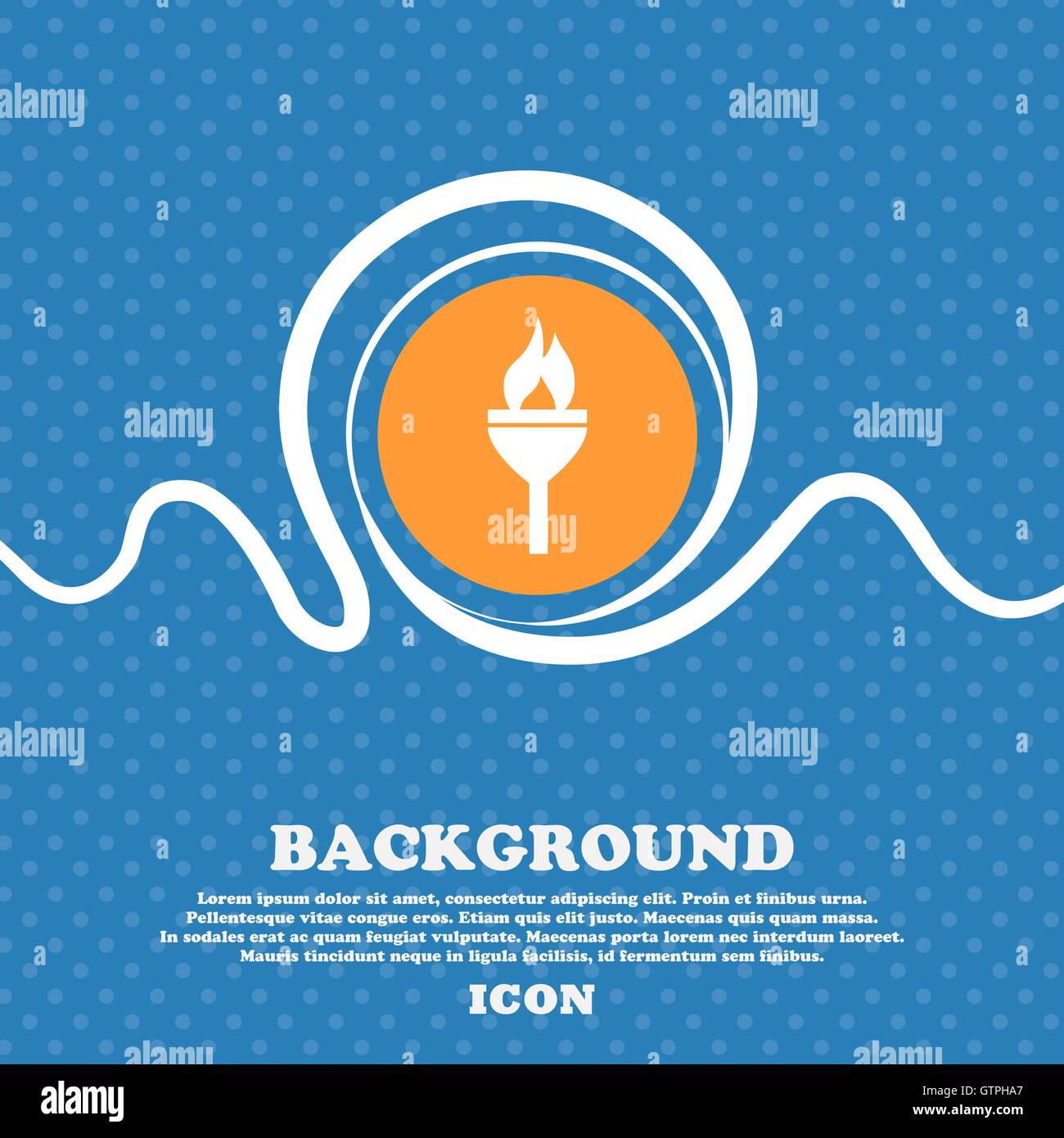 Torch icon sign. Blue and white abstract background flecked with space ...