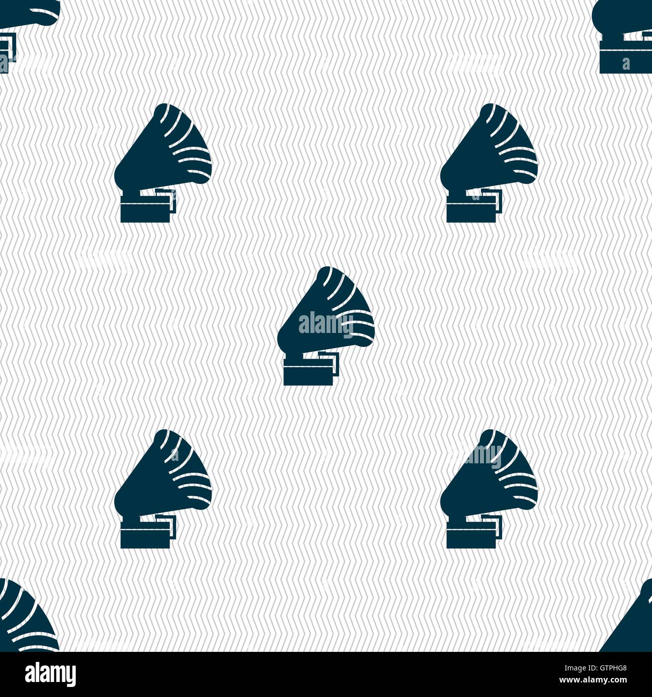 Gramophone icon. sign. Seamless pattern with geometric texture. Vector ...