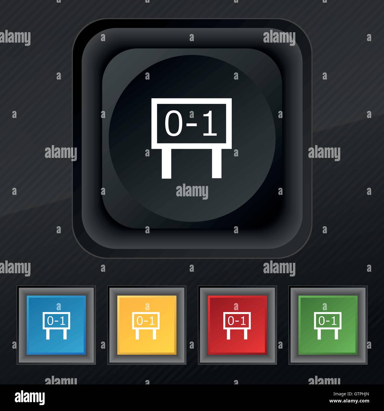 Scoreboard icon symbol. Set of five colorful, stylish buttons on black ...