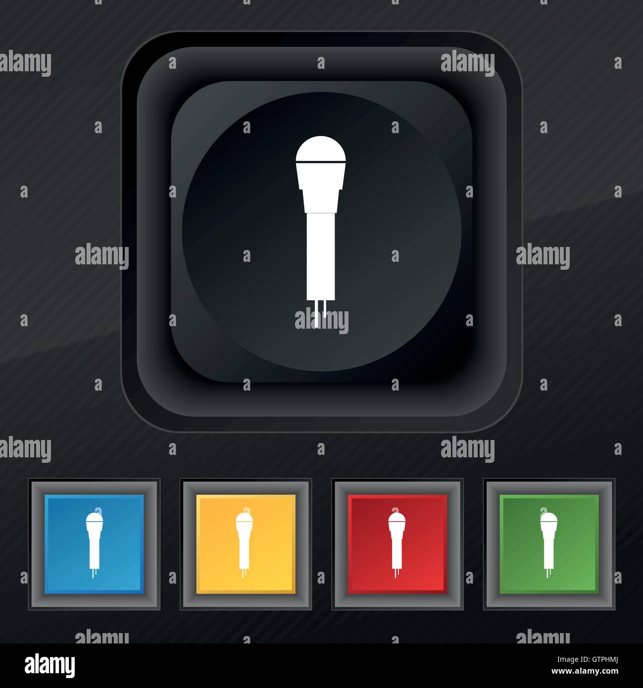 Microphone Icon symbol. Set of five colorful, stylish buttons on black ...