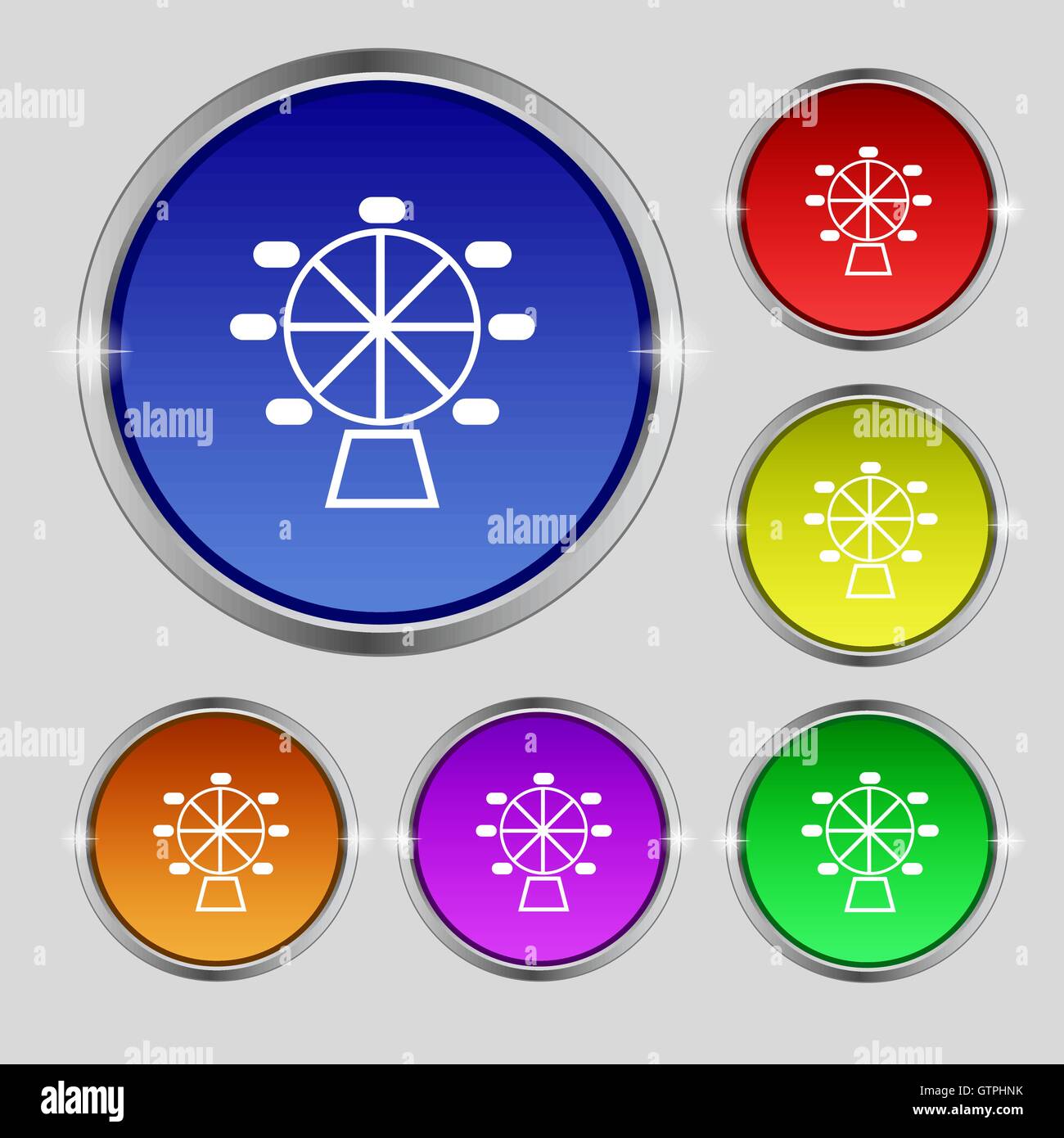 Ferris wheel icon sign. Round symbol on bright colourful buttons ...