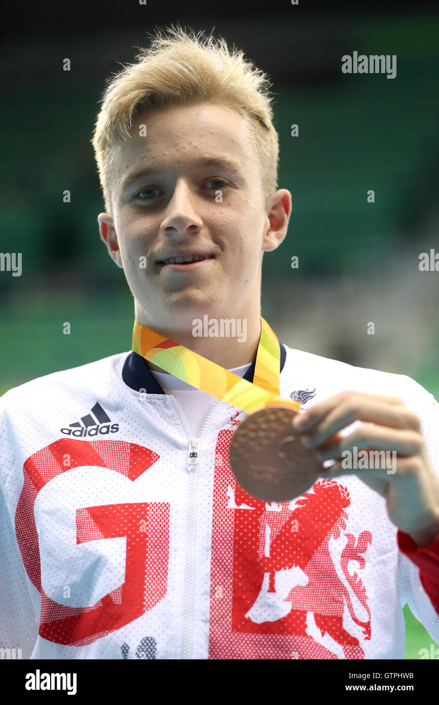 Great Britain's Lewis White with his Bronze medal during the medal ...