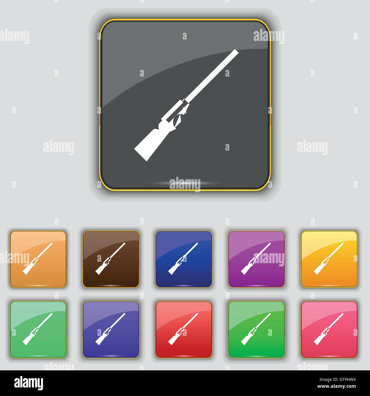 Shotgun icon sign. Set with eleven colored buttons for your site ...