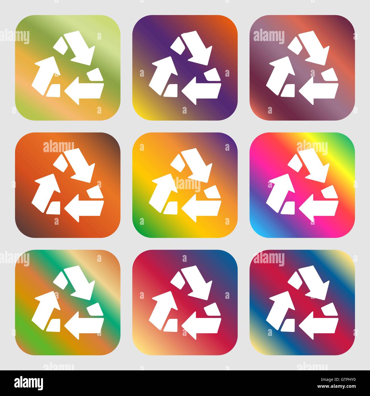 Recycle icon . Nine buttons with bright gradients for beautiful design ...