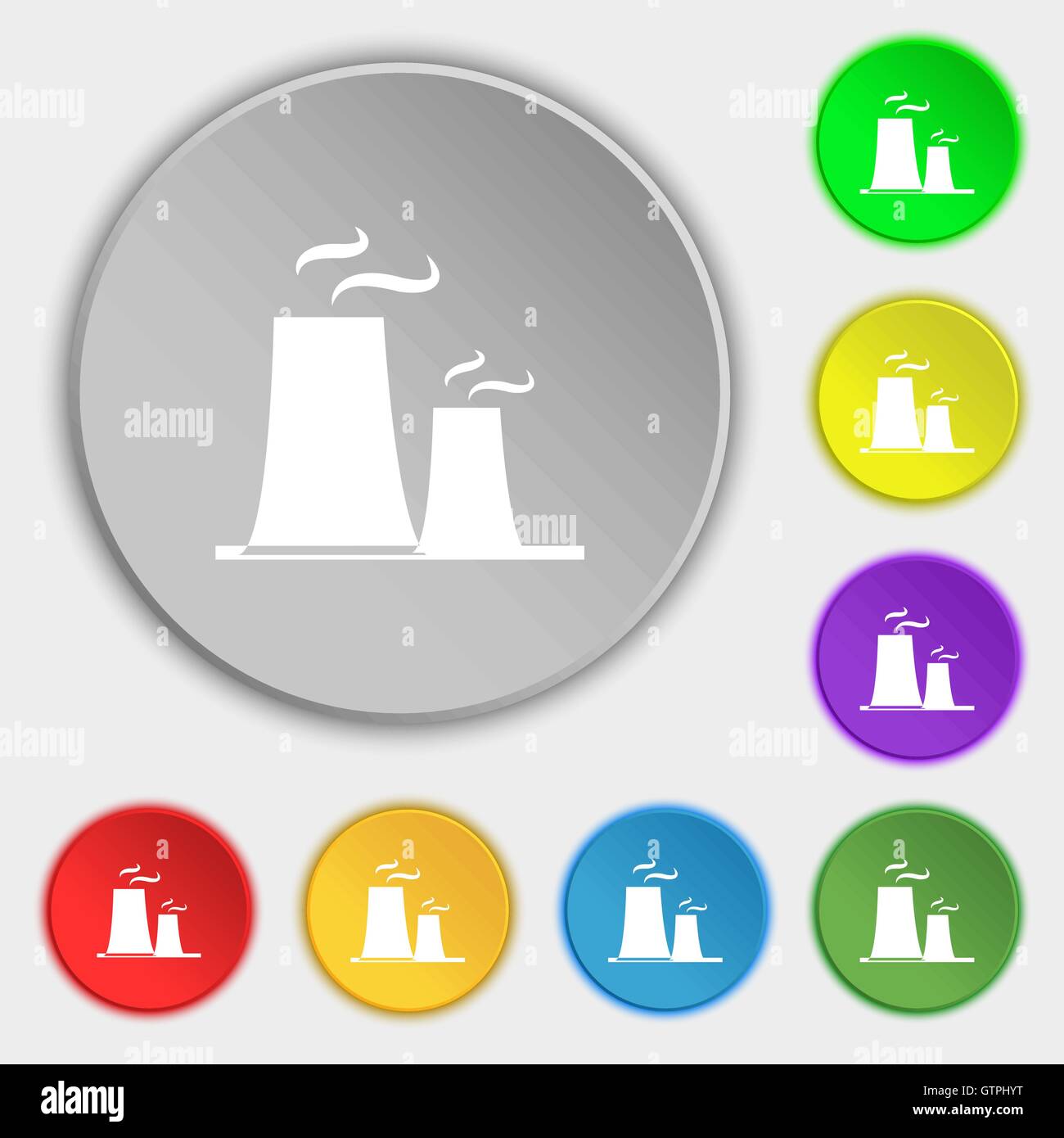 atomic power station icon sign. Symbol on eight flat buttons. Vector ...