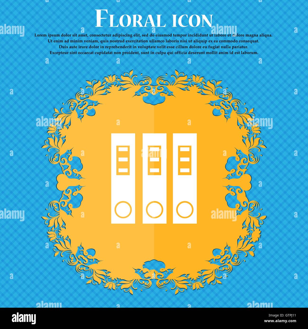 Folder icon icon. Floral flat design on a blue abstract background with ...