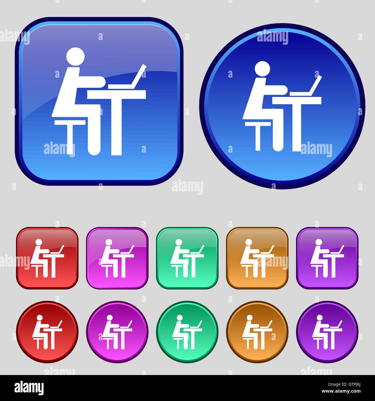 Businessman working on computer icon sign. A set of twelve vintage ...