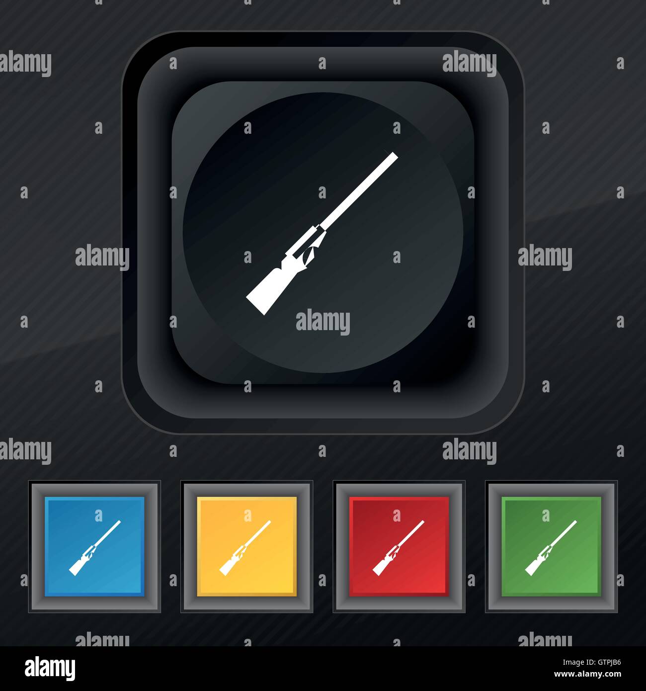 Shotgun icon symbol. Set of five colorful, stylish buttons on black ...