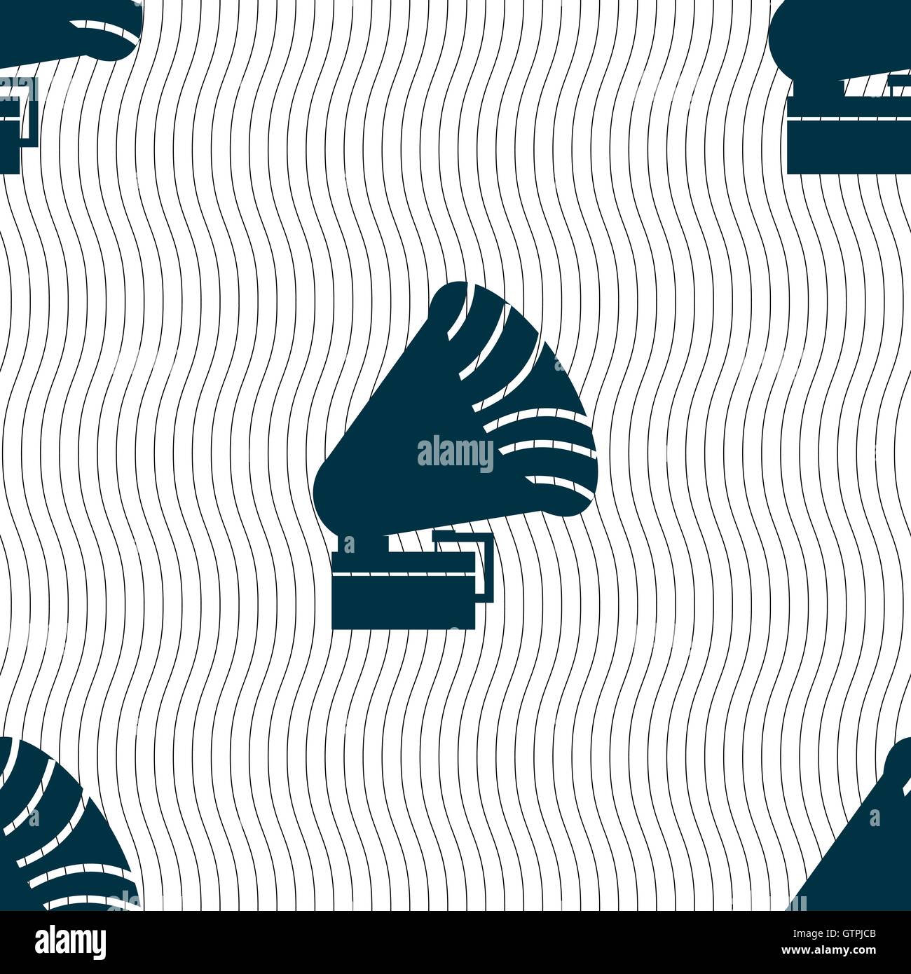 Gramophone icon. sign. Seamless pattern with geometric texture. Vector ...