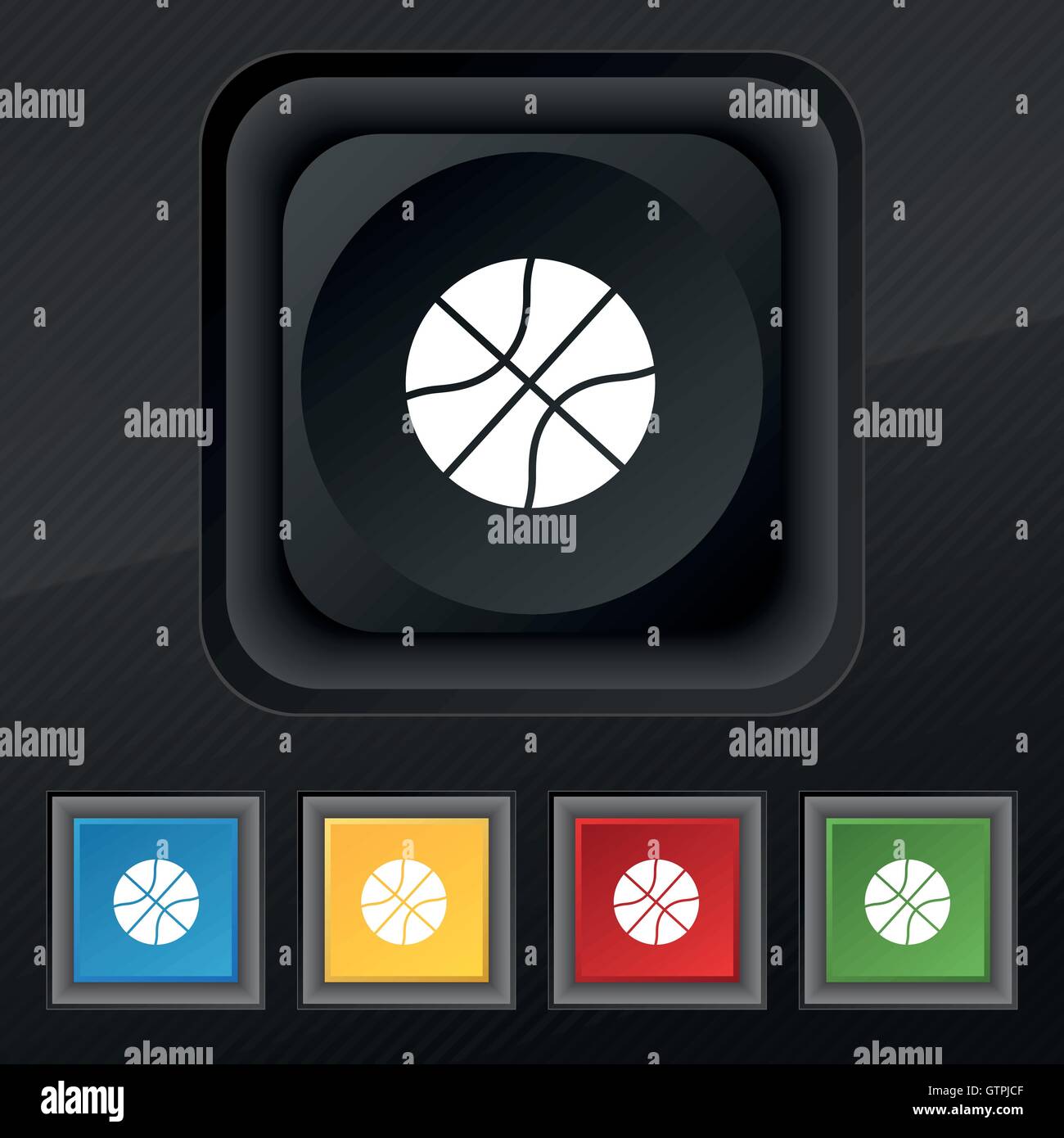 Basketball icon symbol. Set of five colorful, stylish buttons on black ...