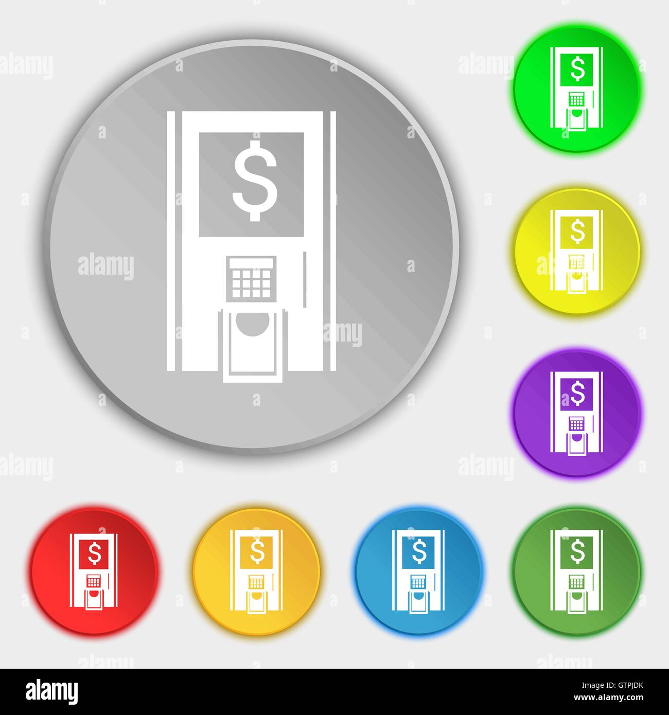 atm icon sign. Symbol on eight flat buttons. Vector Stock Vector Image ...