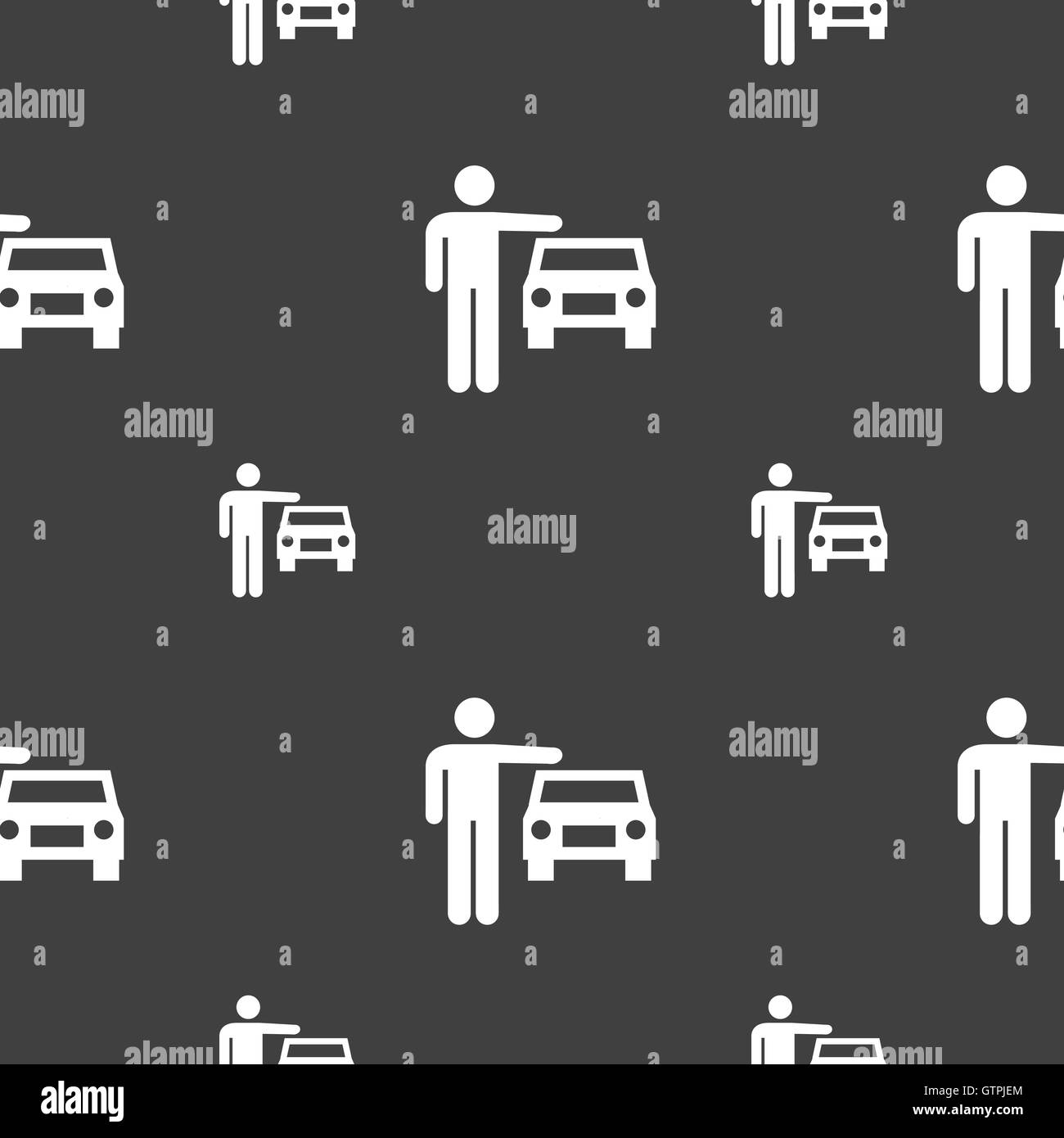 person up hailing a taxi icon sign. Seamless pattern on a gray ...