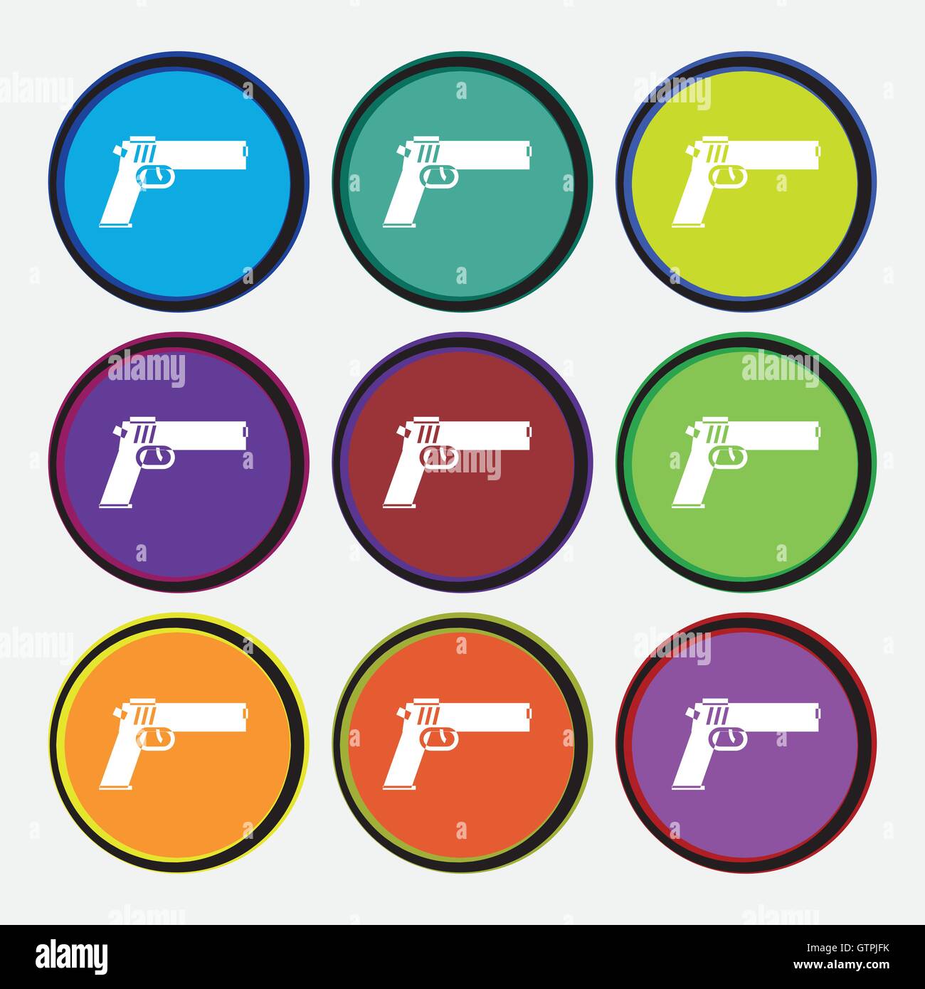 Gun icon sign. Nine multi colored round buttons. Vector Stock Vector ...