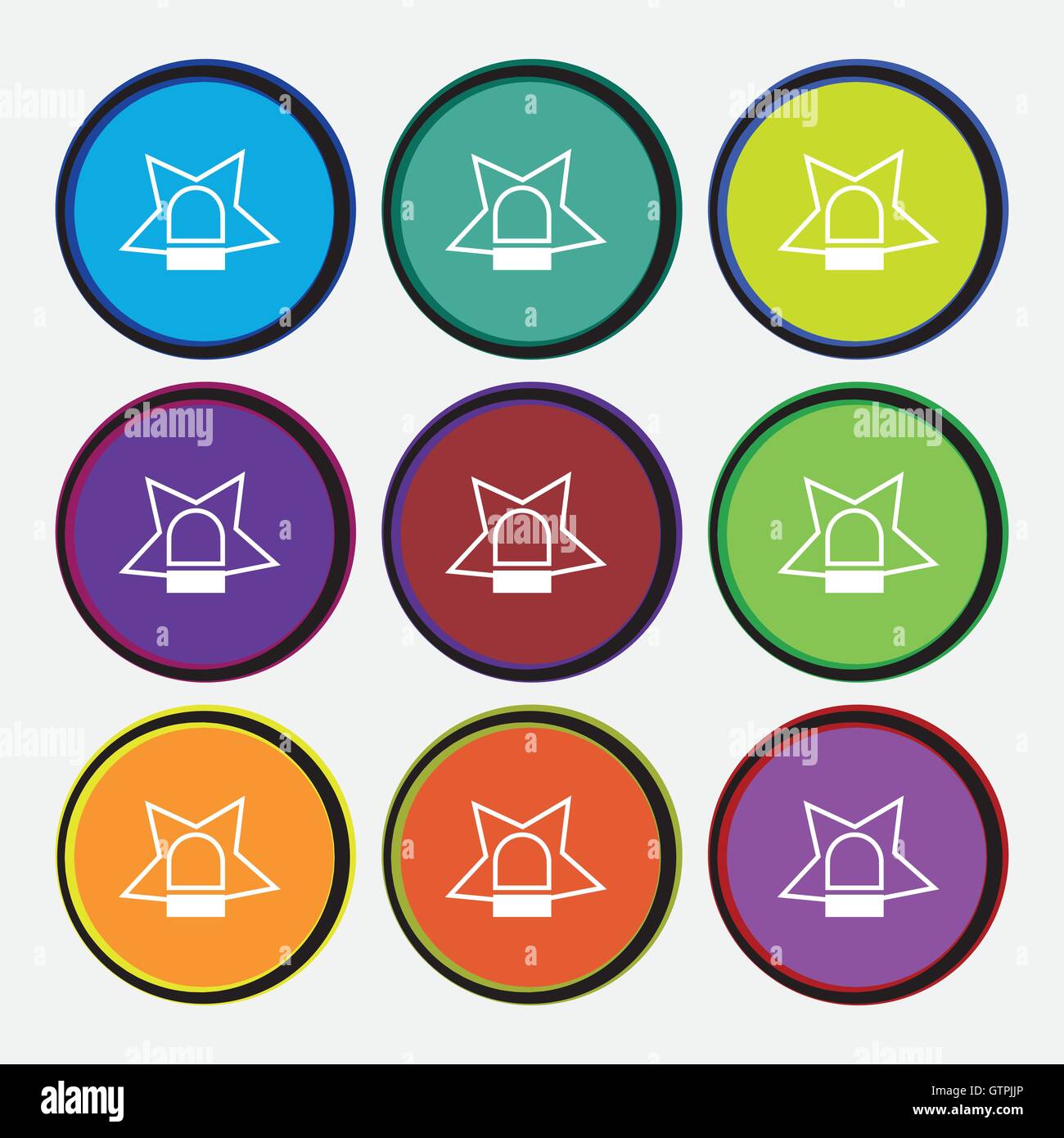 Police single icon sign. Nine multi colored round buttons. Vector Stock ...