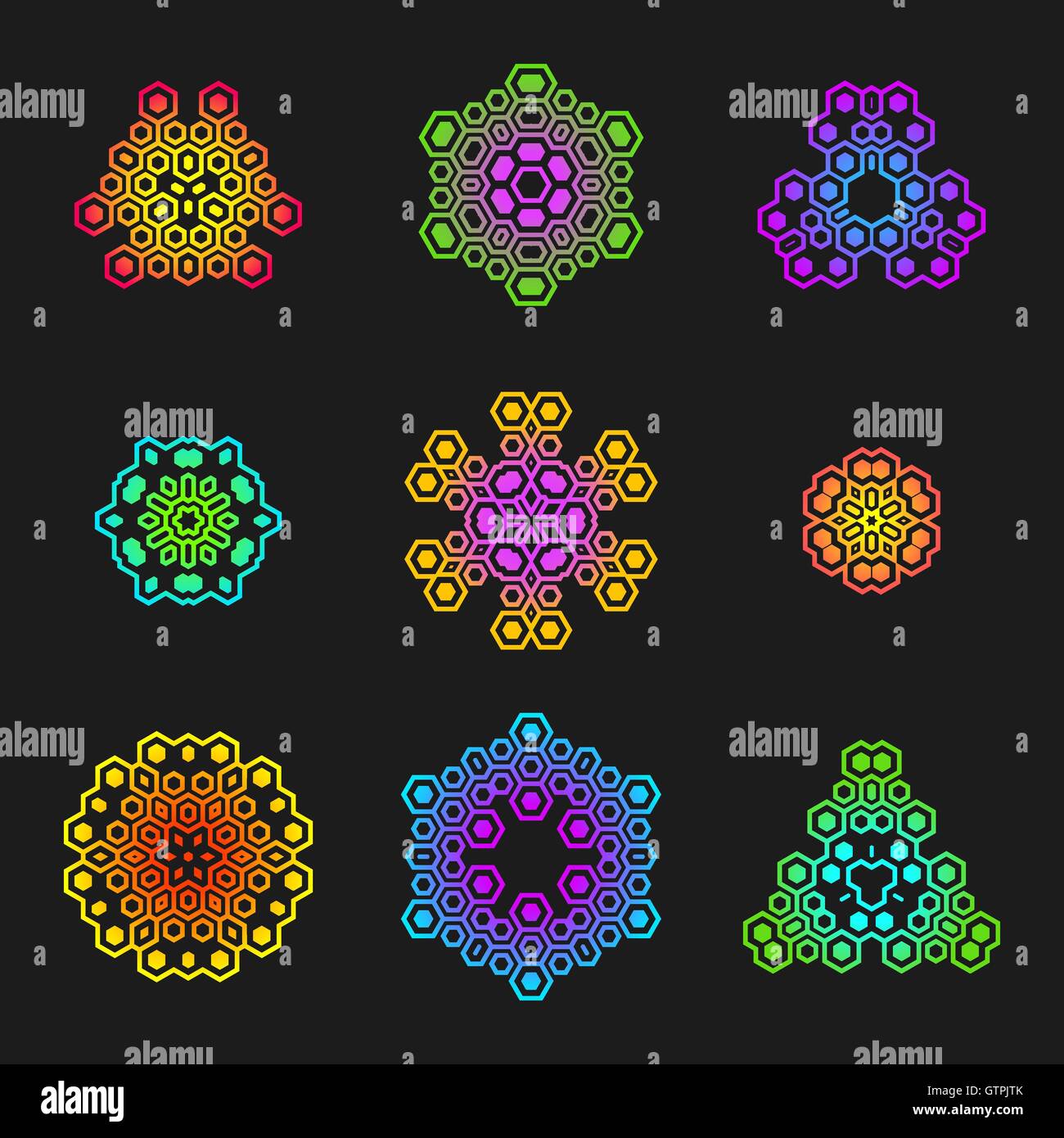 vector vibrant colourful abstract sacred geometric futuristic hexagonal ...