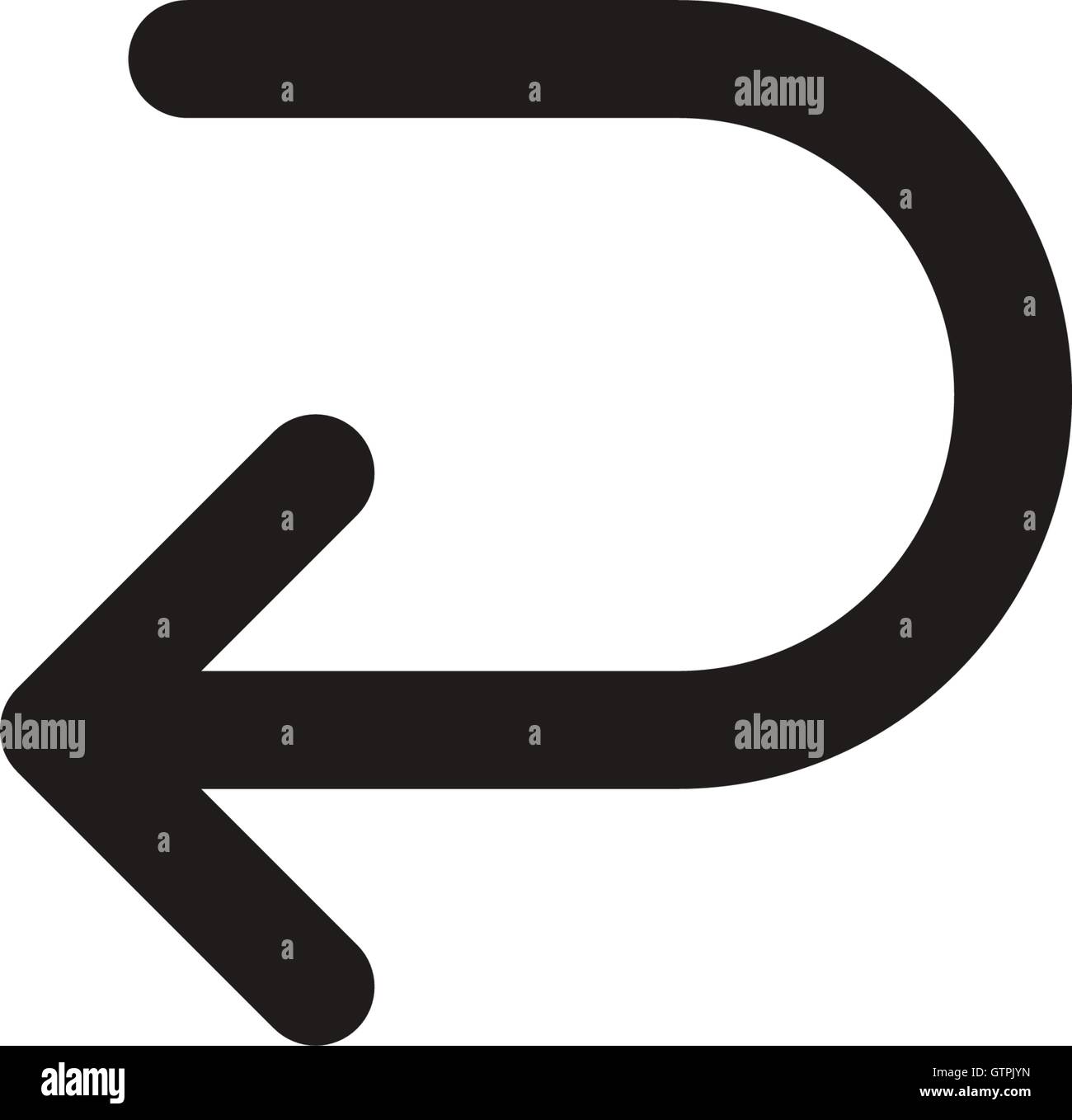 Isolated black vector turning arrow icon on the white background ...