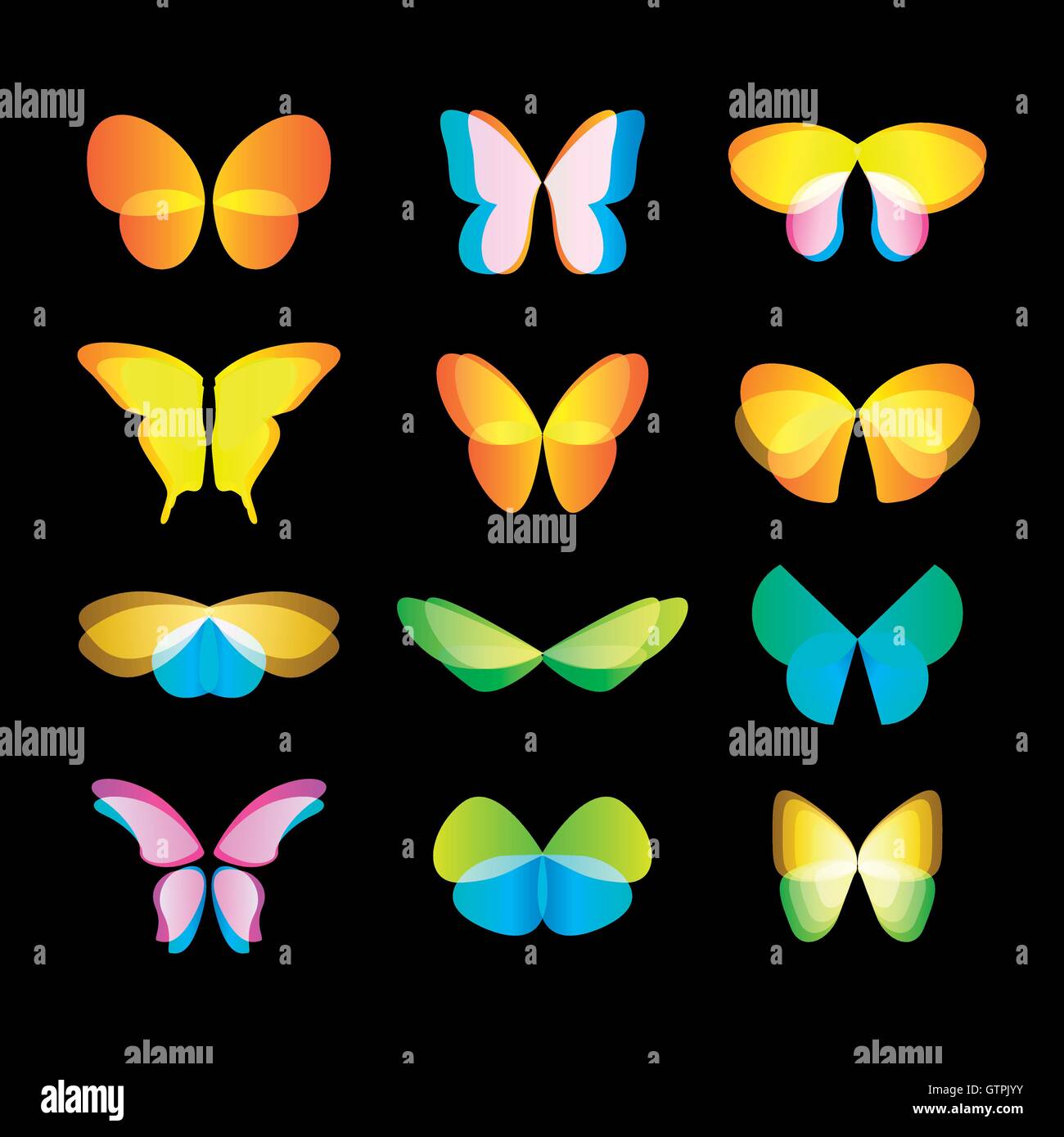 Isolated colorful butterflies vector logo set. Flying insects logotypes ...