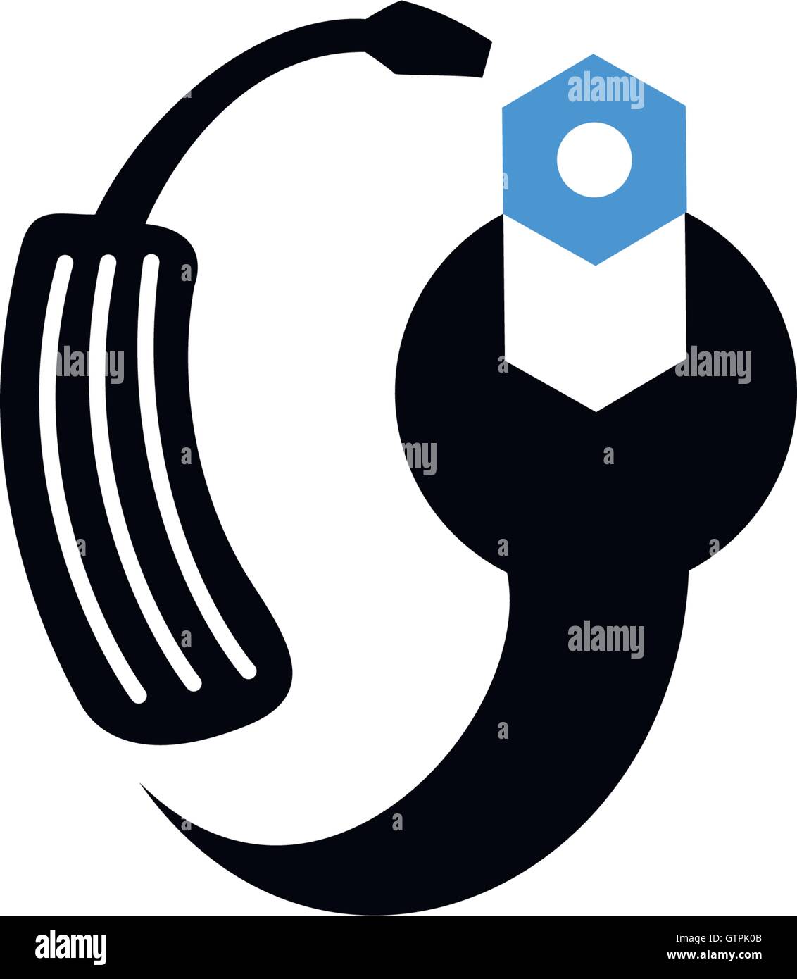 Isolated black and blue color technical tools vector logo. Mechanical ...