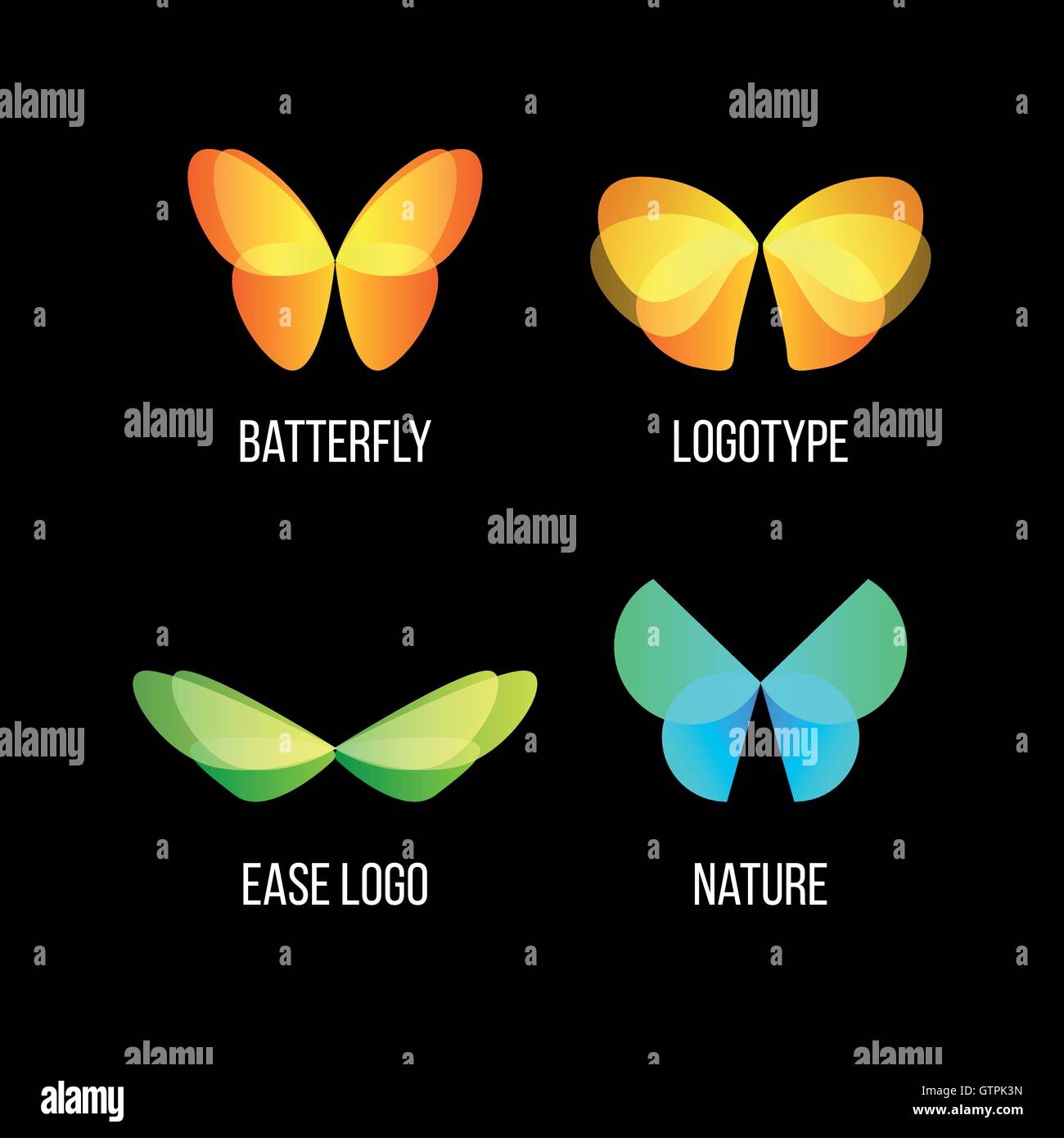 Isolated colorful butterflies vector logo set. Flying insects logotypes ...