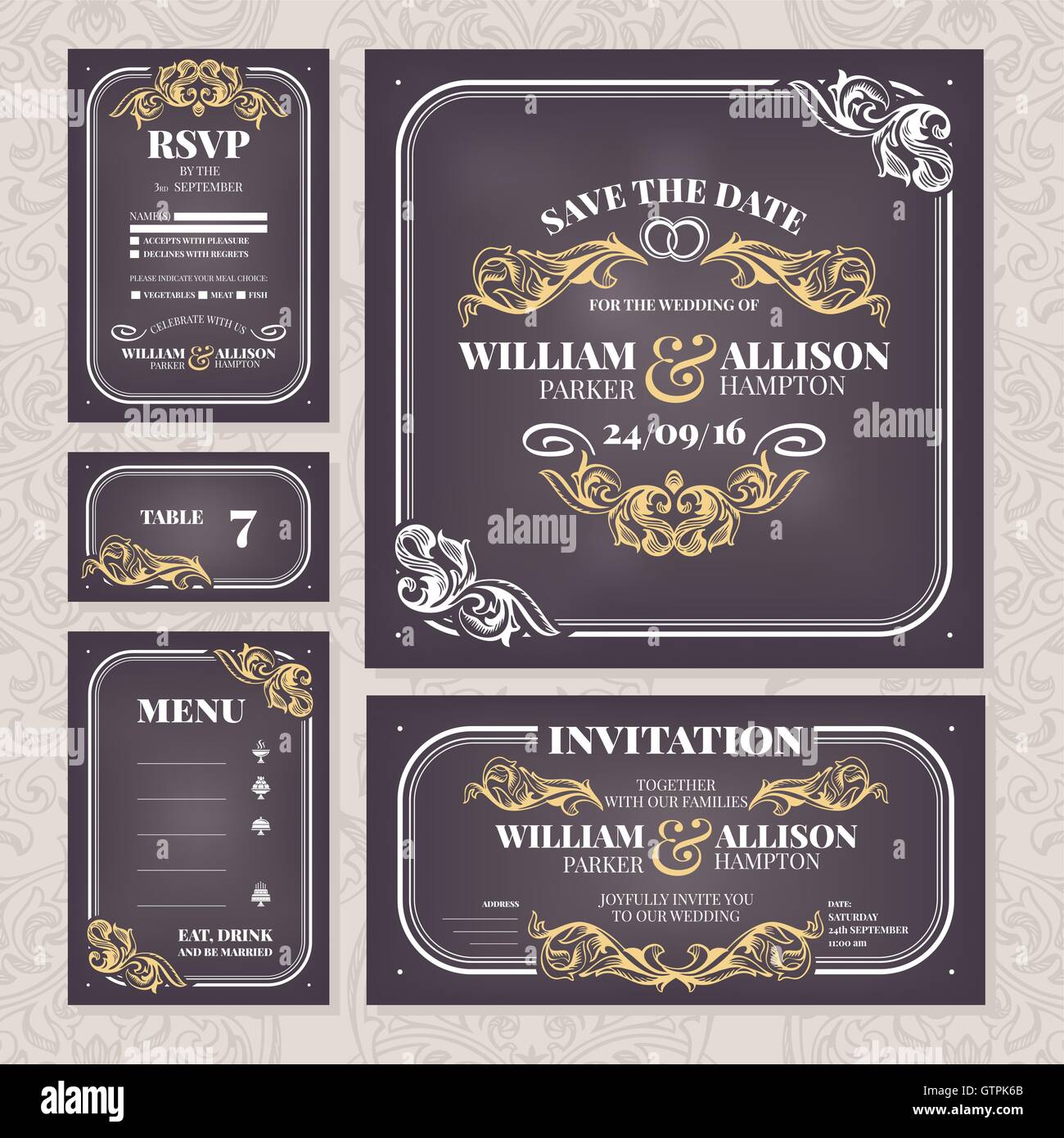 Wedding table menu card Stock Vector Images - Alamy