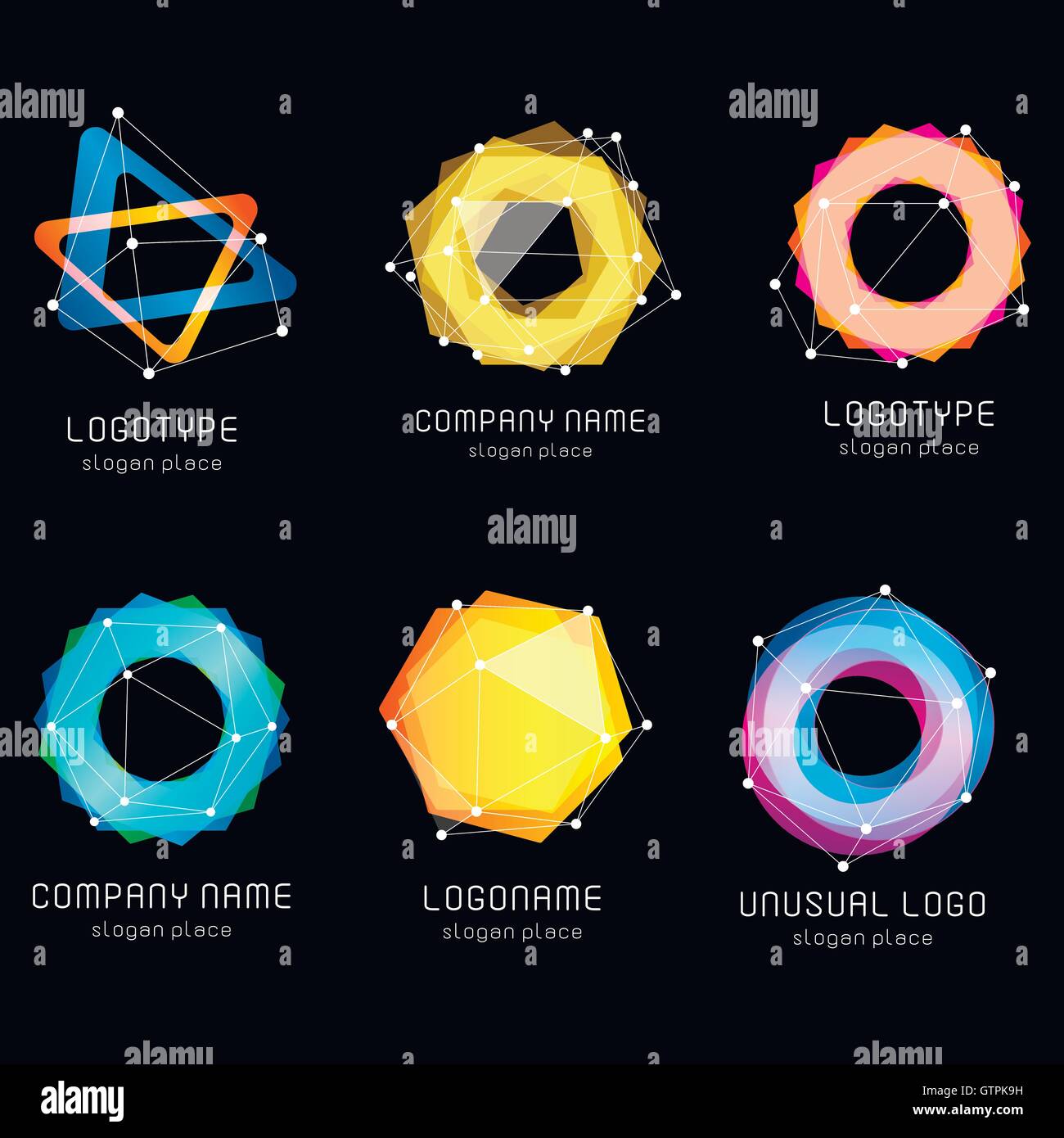 Unusual abstract geometric shapes vector logo set. Circular, polygonal ...