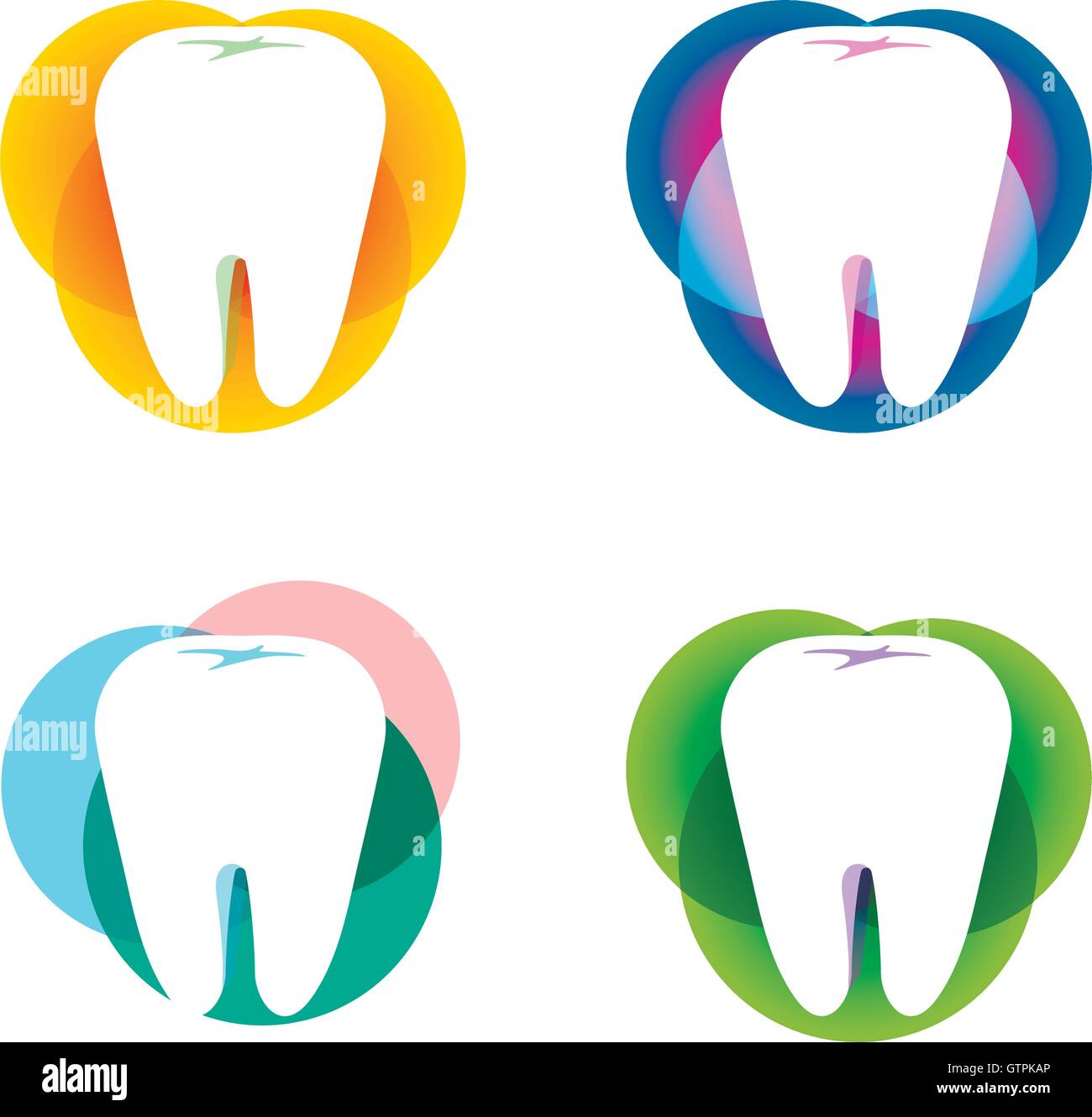 Isolated white tooth vector logo set. Round shape. Tooth hygiene ...
