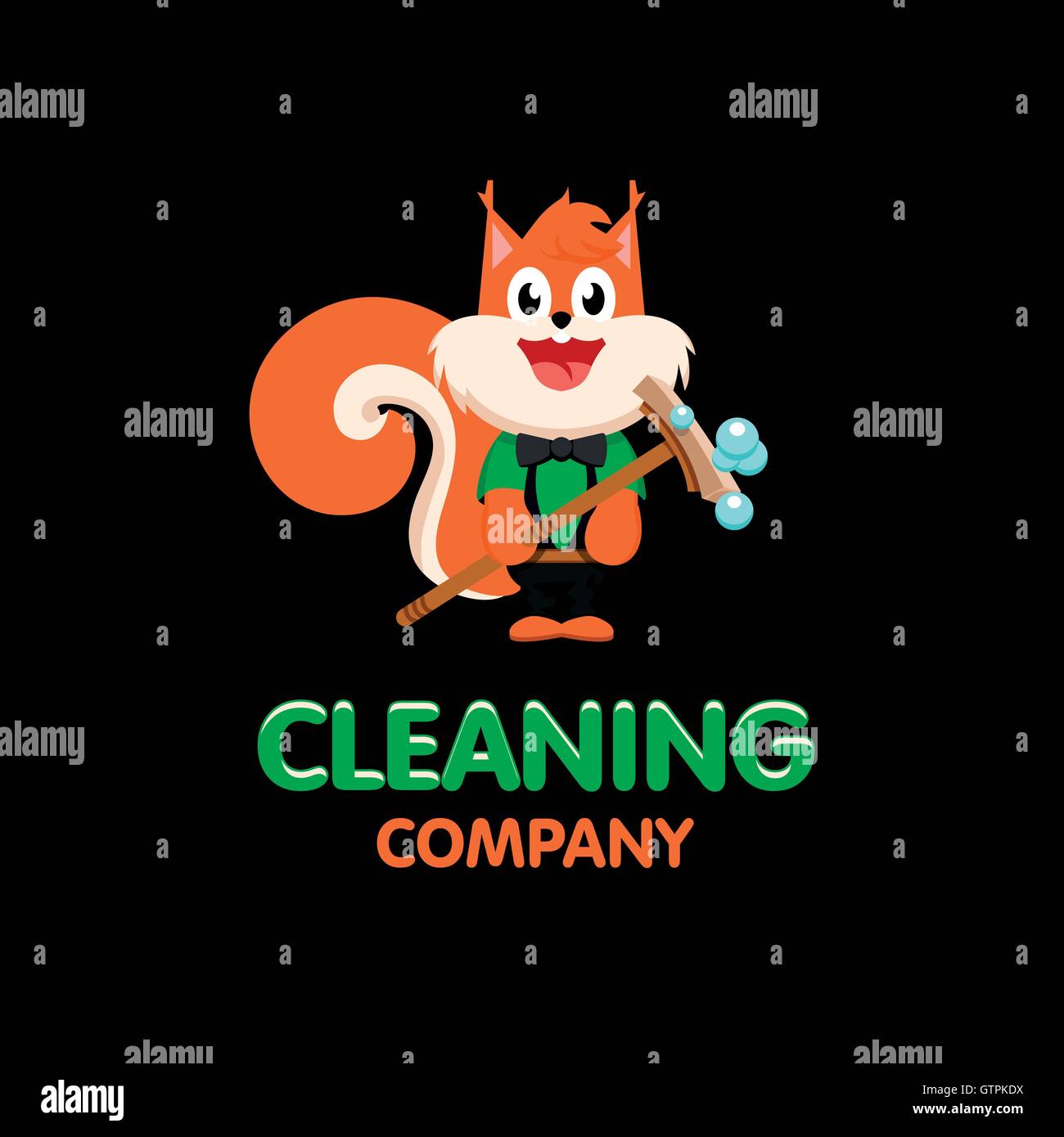 Isolated orange squirrel with mop vector logo. Cleaning company ...