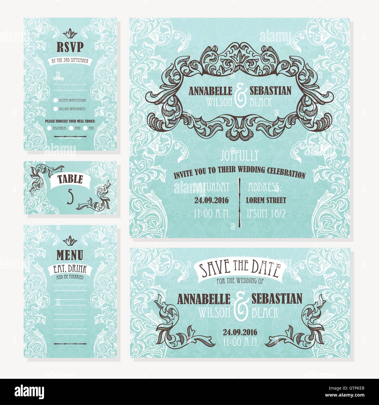 Set of wedding cards Stock Vector Image & Art - Alamy