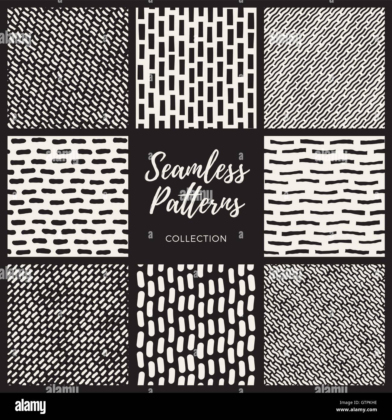 Vector Seamless Hand Drawn Lines Patterns Collection Stock Vector Image ...