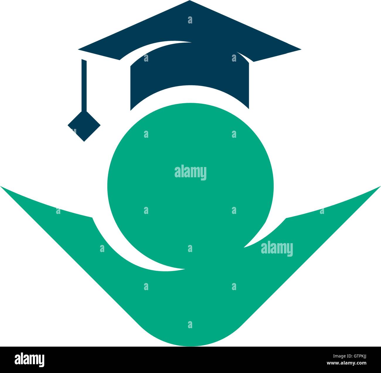 Isolated green color student contour in a blue cap vector logo ...