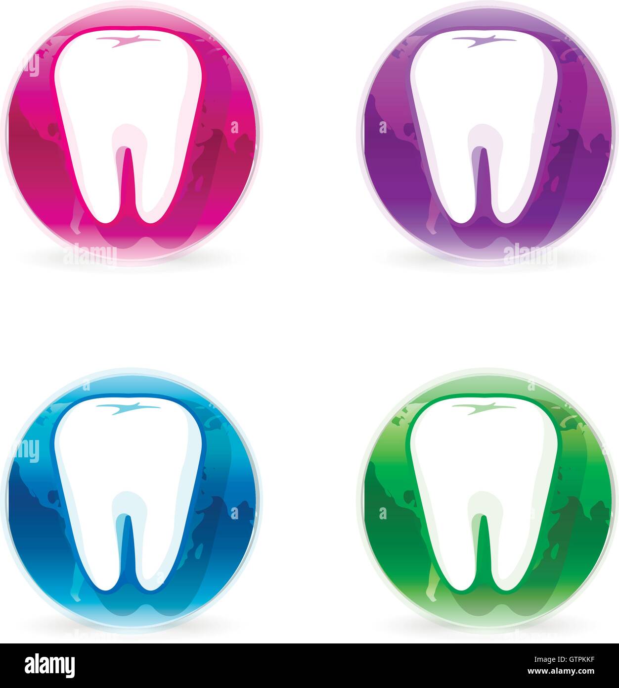Isolated white tooth vector logo set. Round shape. Tooth hygiene ...