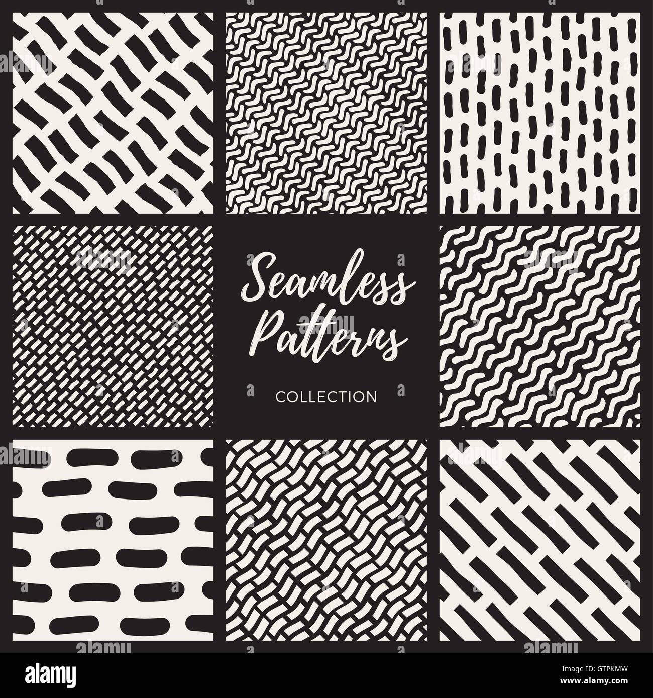 Set of Eight Vector Seamless Hand Drawn Lines Patterns Collection Stock ...