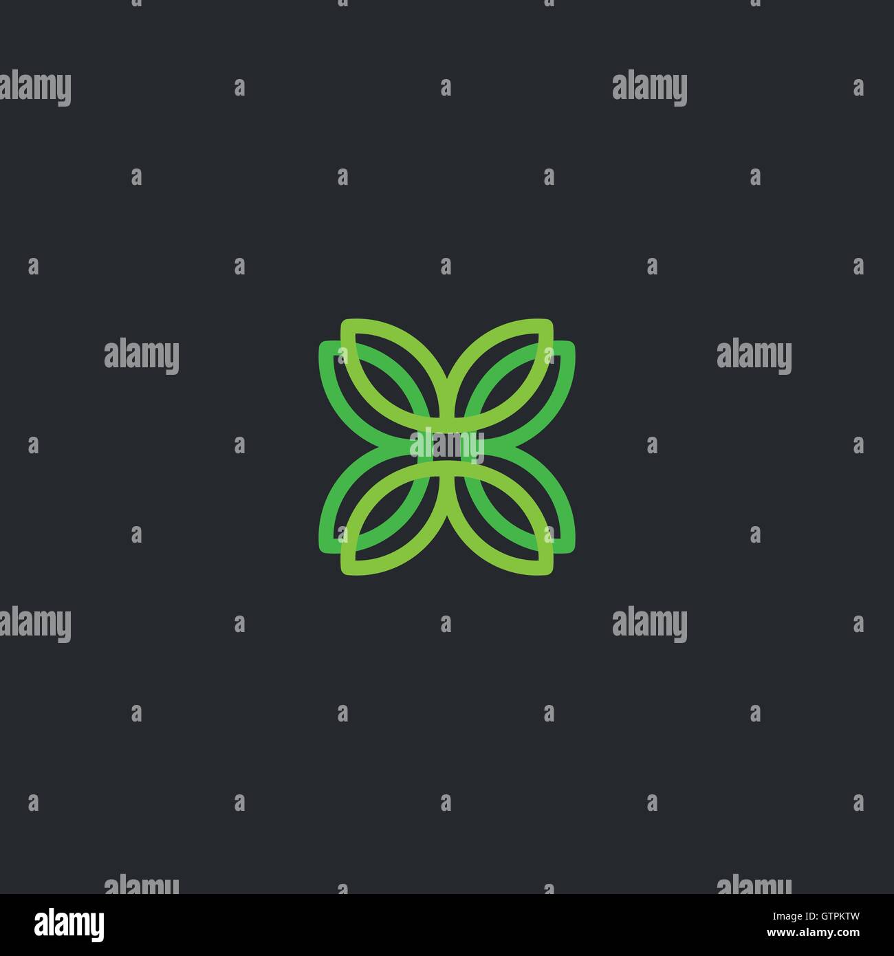Isolated abstract green color flower petals vector logo on the black ...