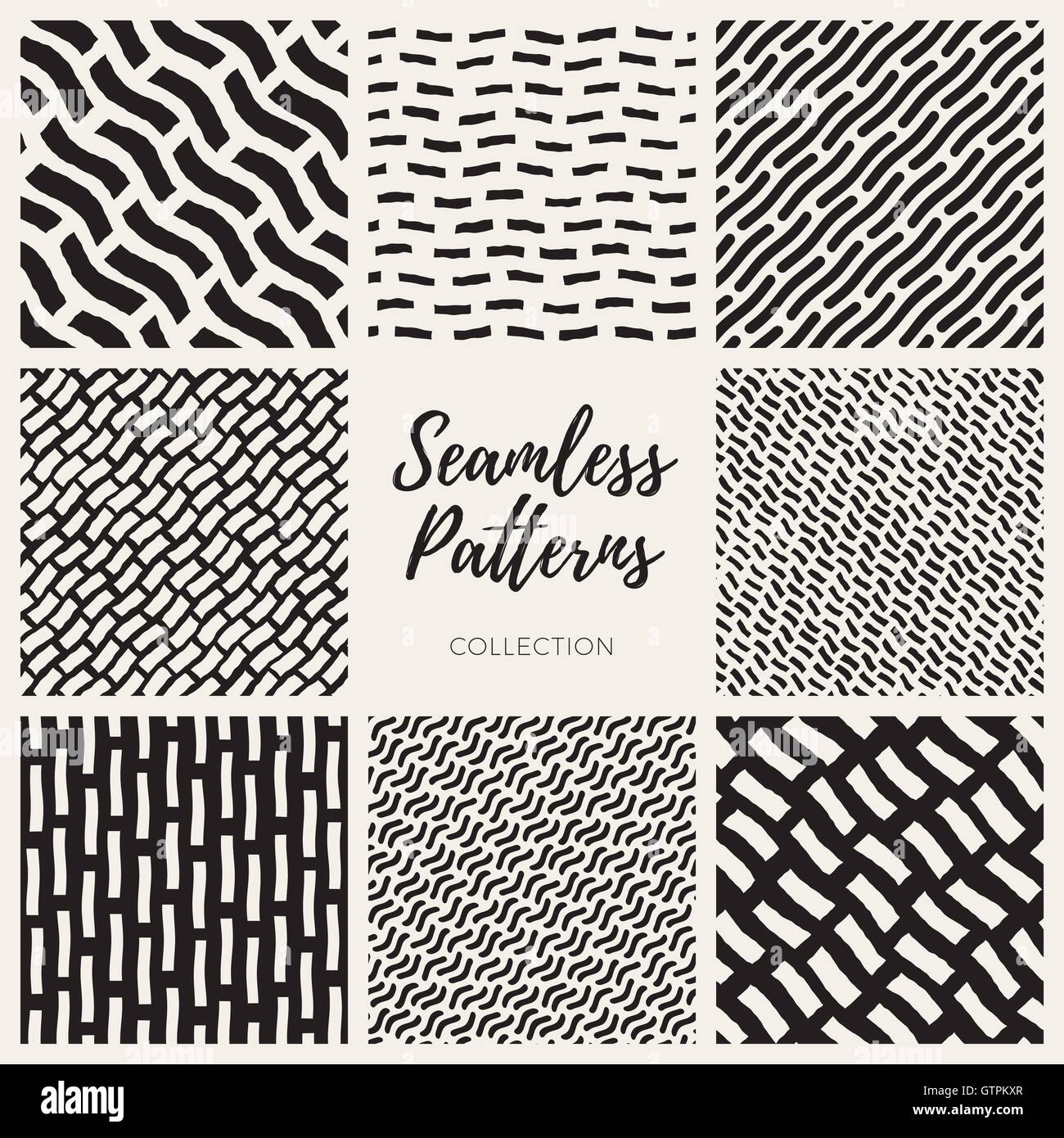 Vector Seamless Black And White Pattern Collection Stock Vector Image ...