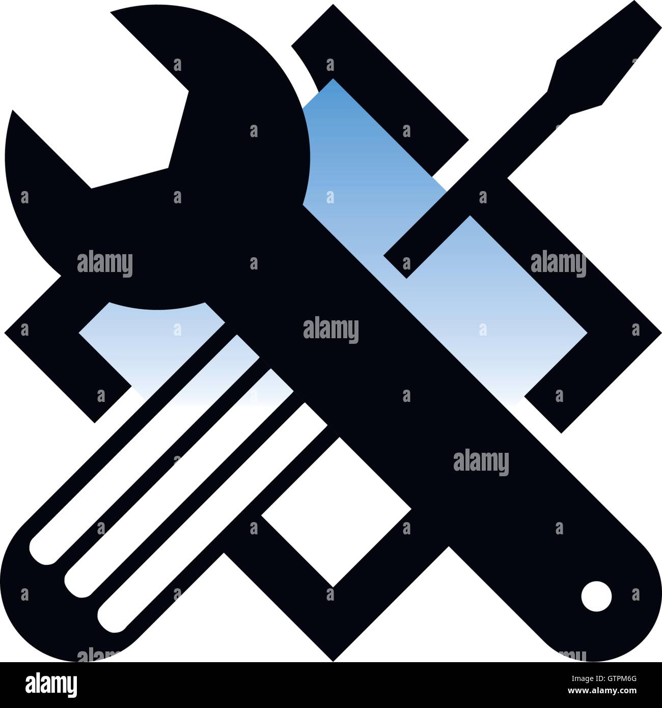 Isolated black and blue color technical tools vector logo. Mechanical ...