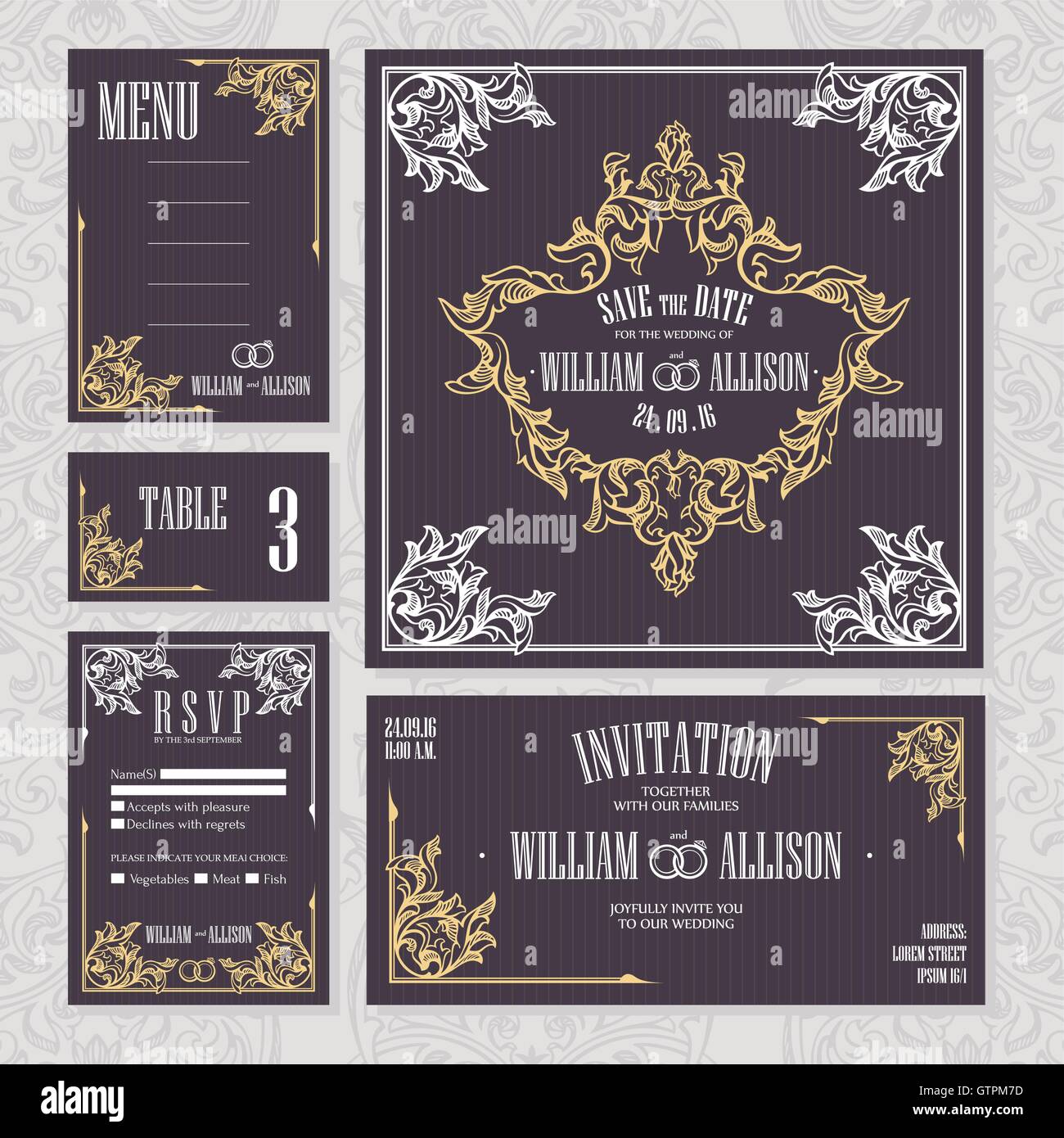 Set of wedding cards Stock Vector Image & Art - Alamy