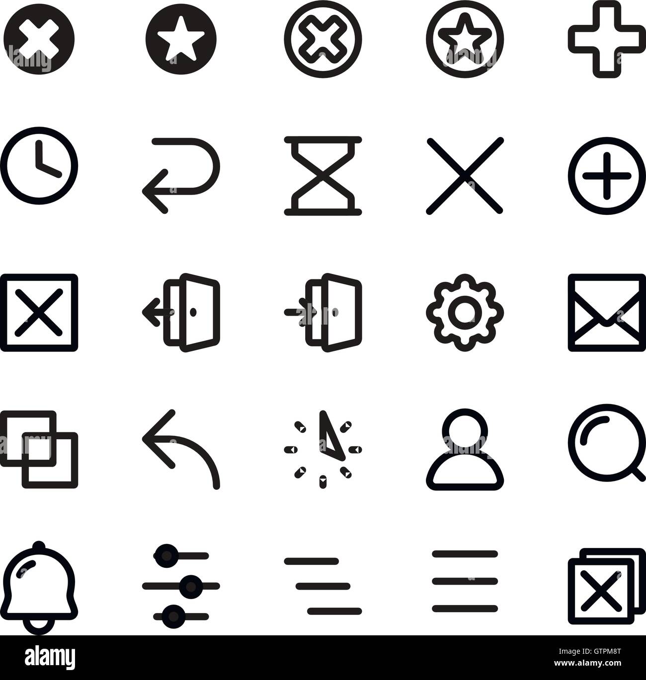 Isolated black outlined buttons vector icons set. Simple flat contoured ...