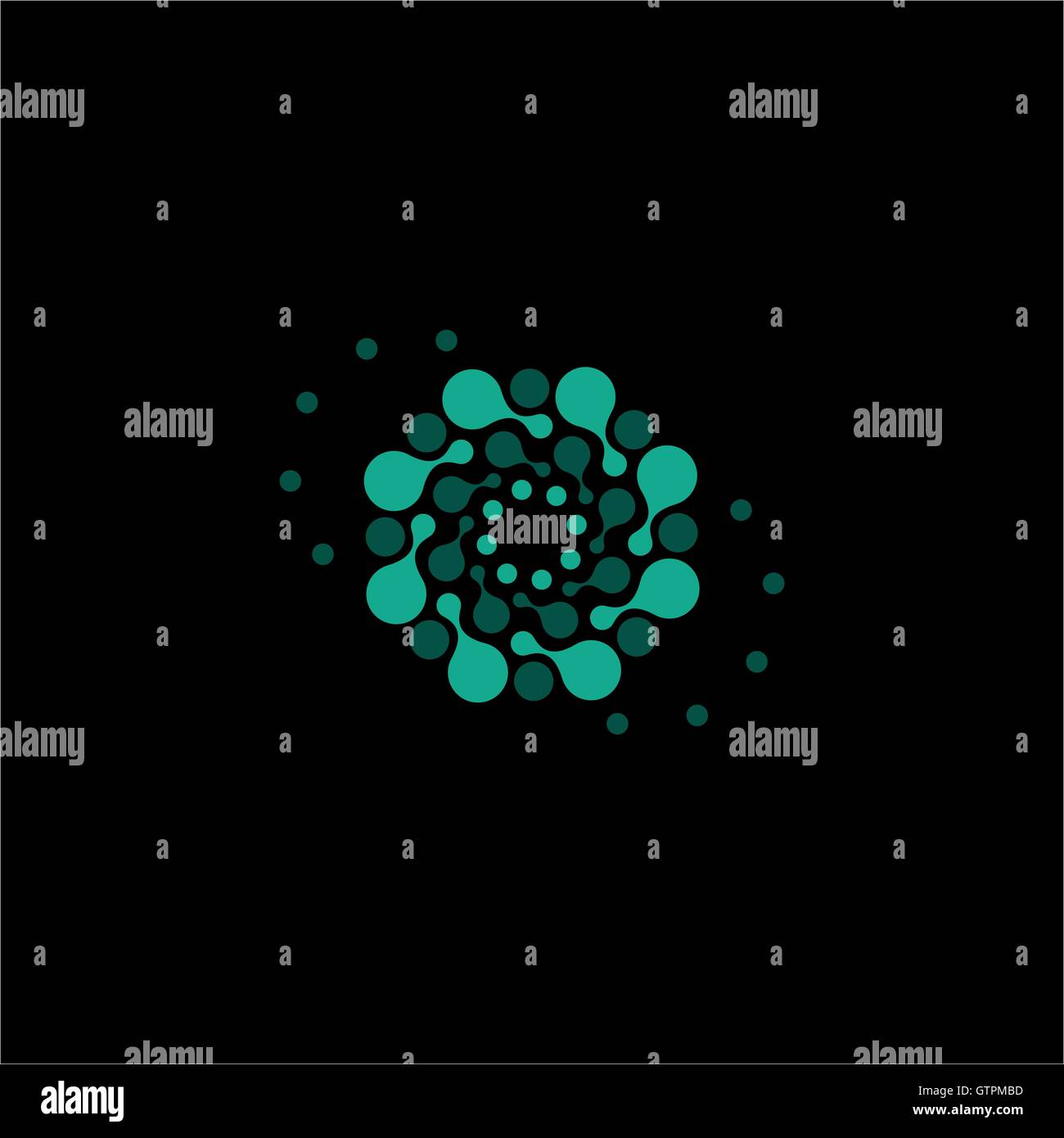 Isolated abstract turquoise color flower vector logo. Round molecular ...