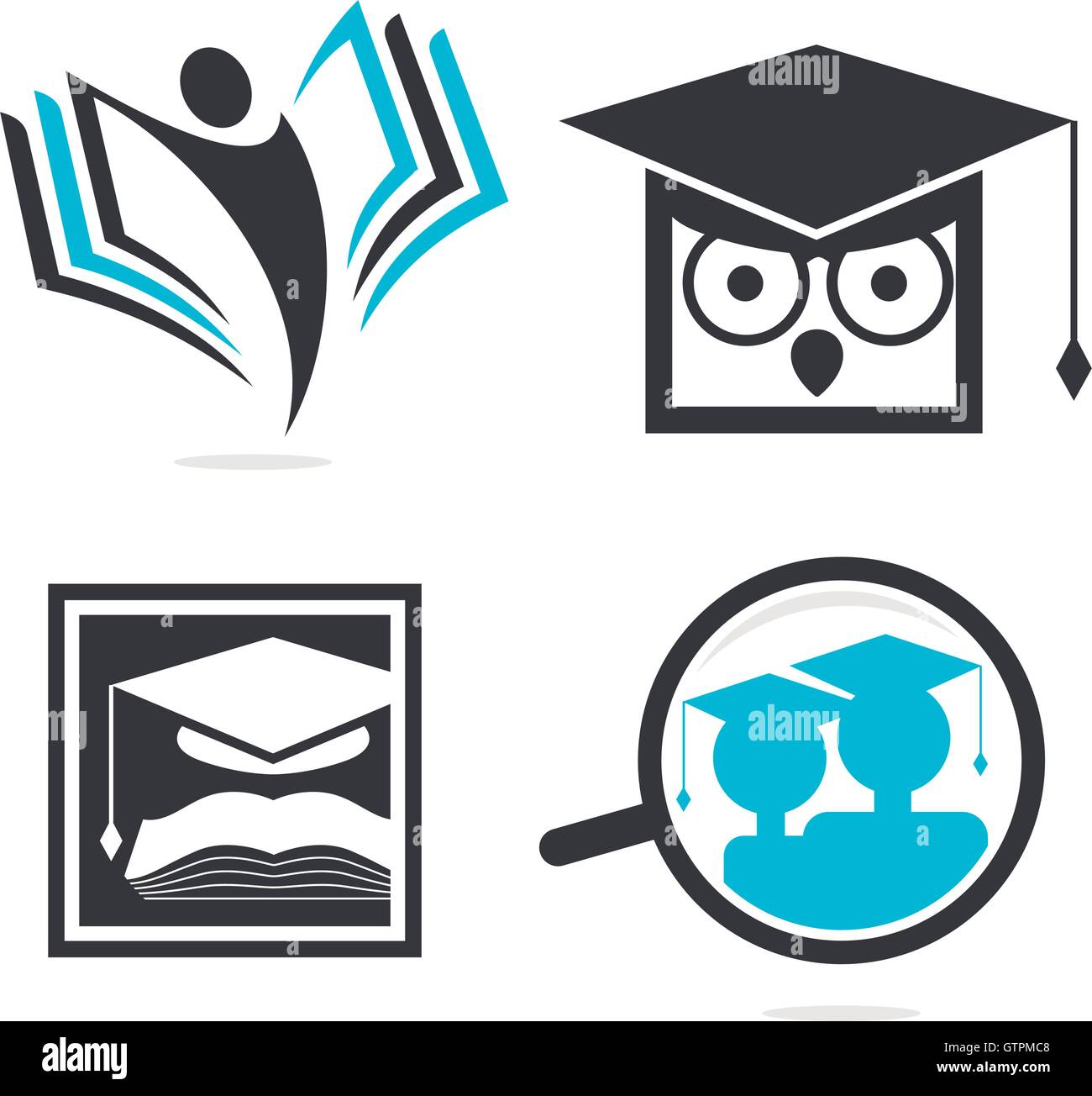 Isolated abstract studying vector logo set. Cartoon owl character ...