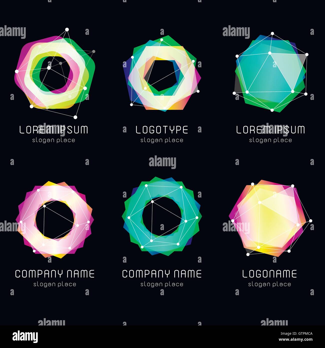 Unusual abstract geometric shapes vector logo set. Circular, polygonal ...