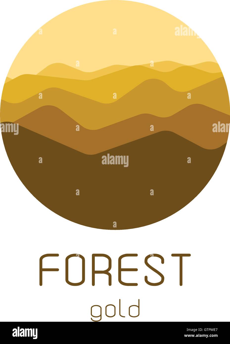 Isolated round forest vector logo. Gold forest silhouette logotype ...