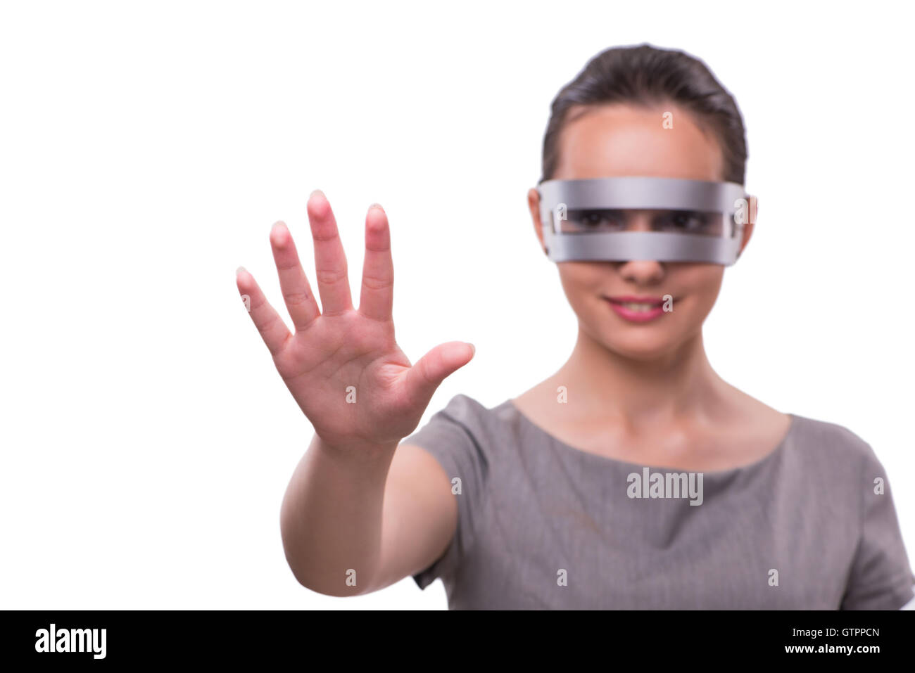 Futuristic concept with techno cyber woman isolated on white Stock ...