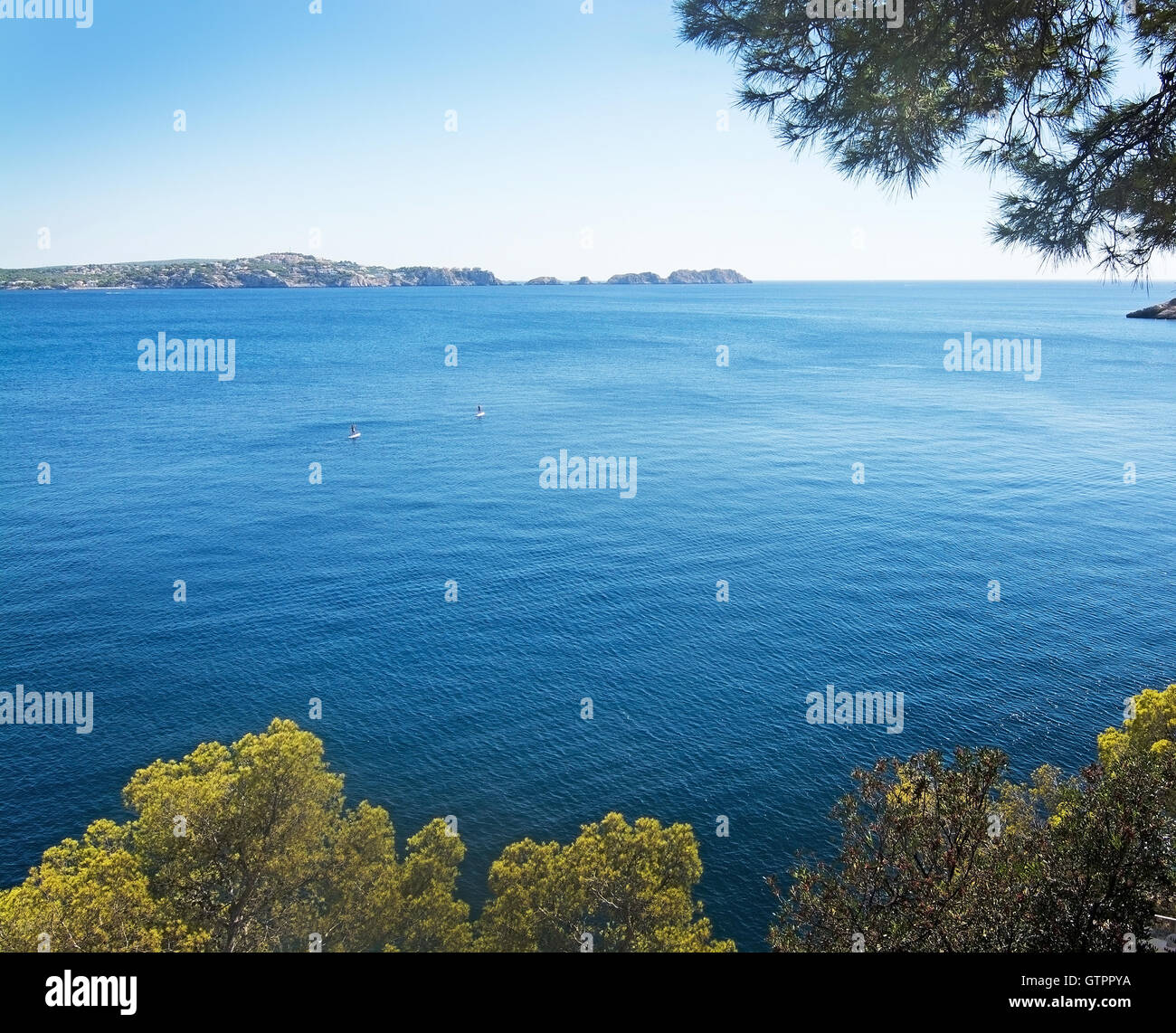 Cala Fornells Majorca landscape with turquoise green water beach ...